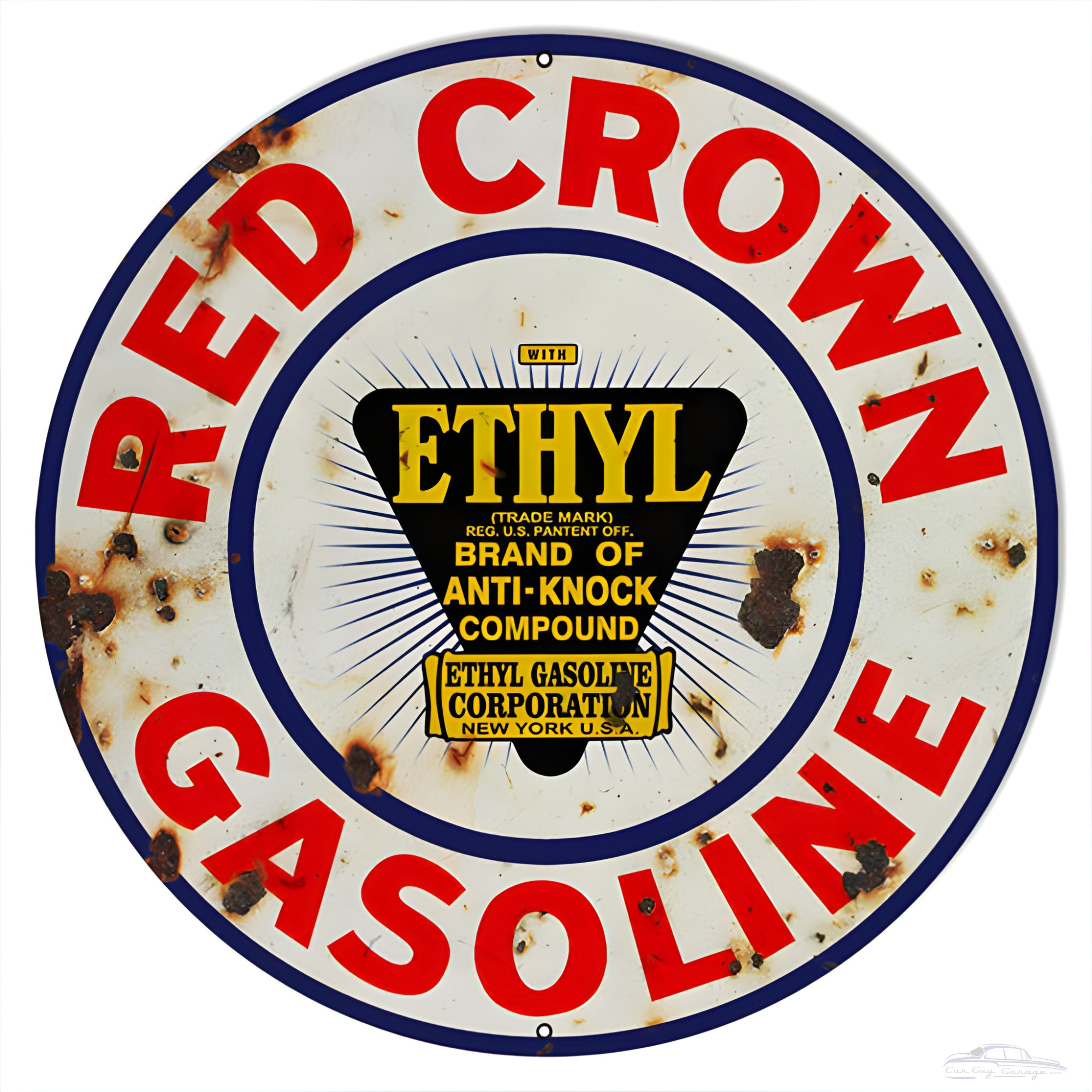 Red Crown Ethyl Gasoline Metal Sign - 24" Round