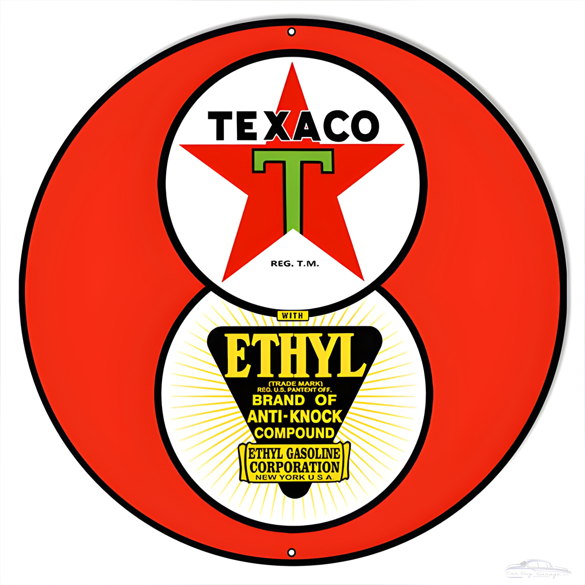Large Red Ethyl Texaco Motor Oil Metal Sign - 18" Round
