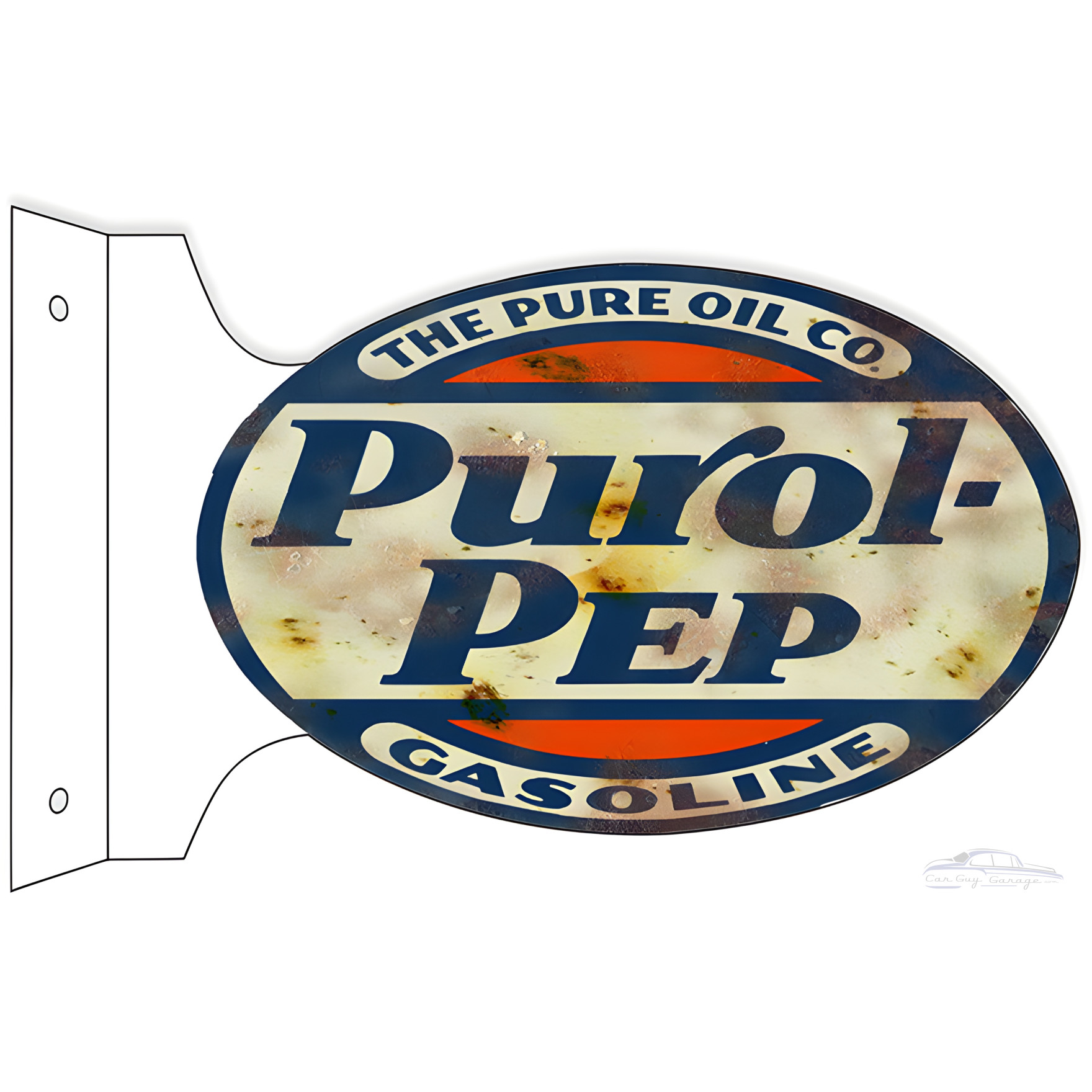 The Pure Oil Co. Purol-Pep Gasoline Flange Oval Metal Sign - 12" x 18"