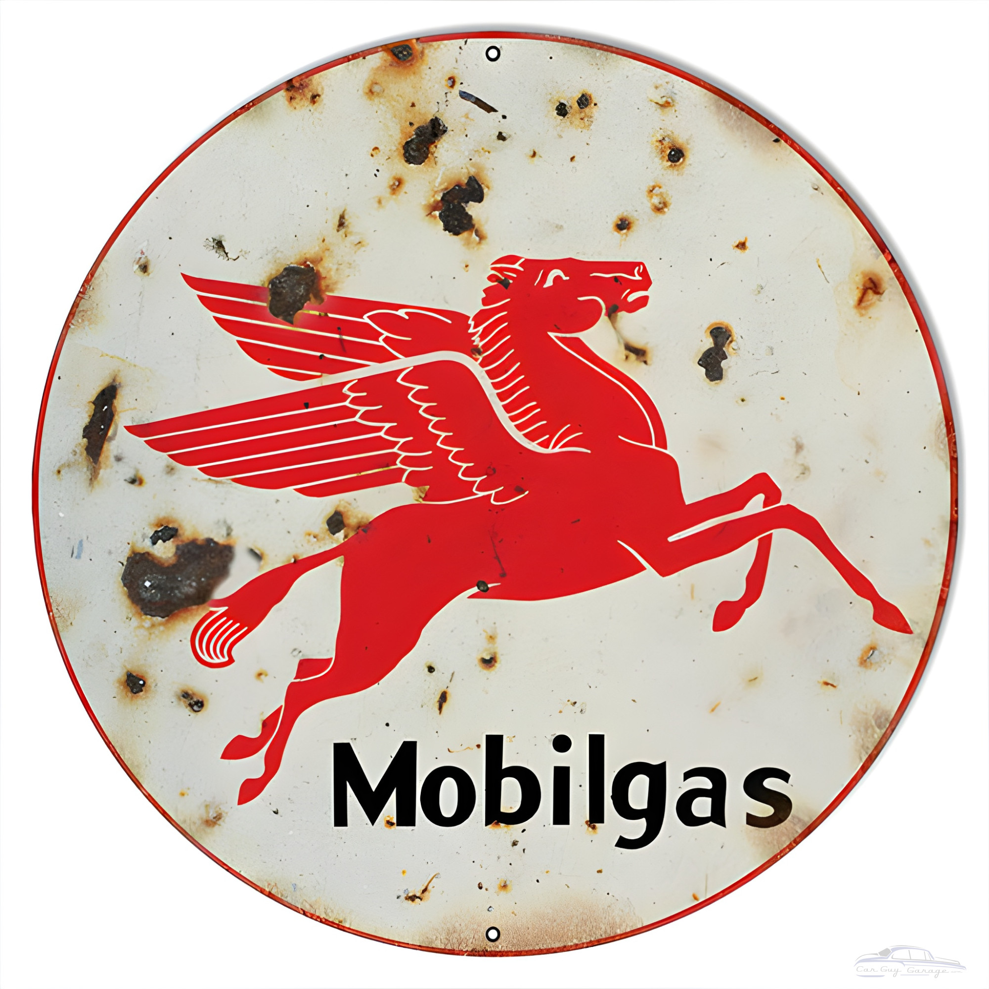 Extra Large Faux Rust Mobilgas Gasoline Metal Sign - 24" Round