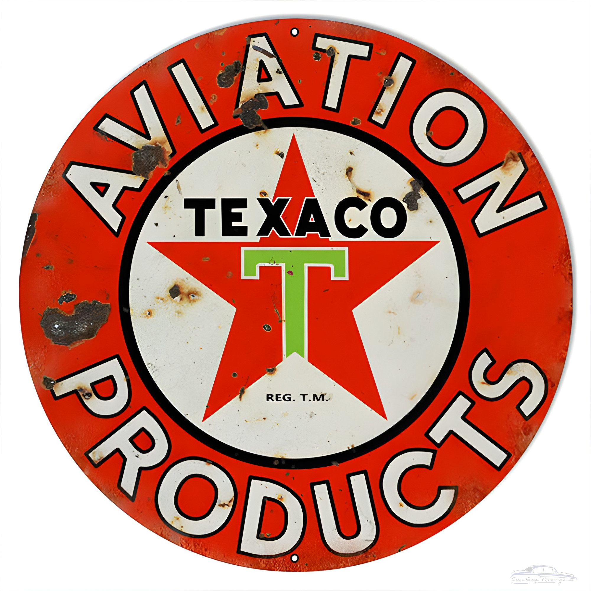 Distressed Aviation Texaco Gas Station Metal Sign - 14" Round