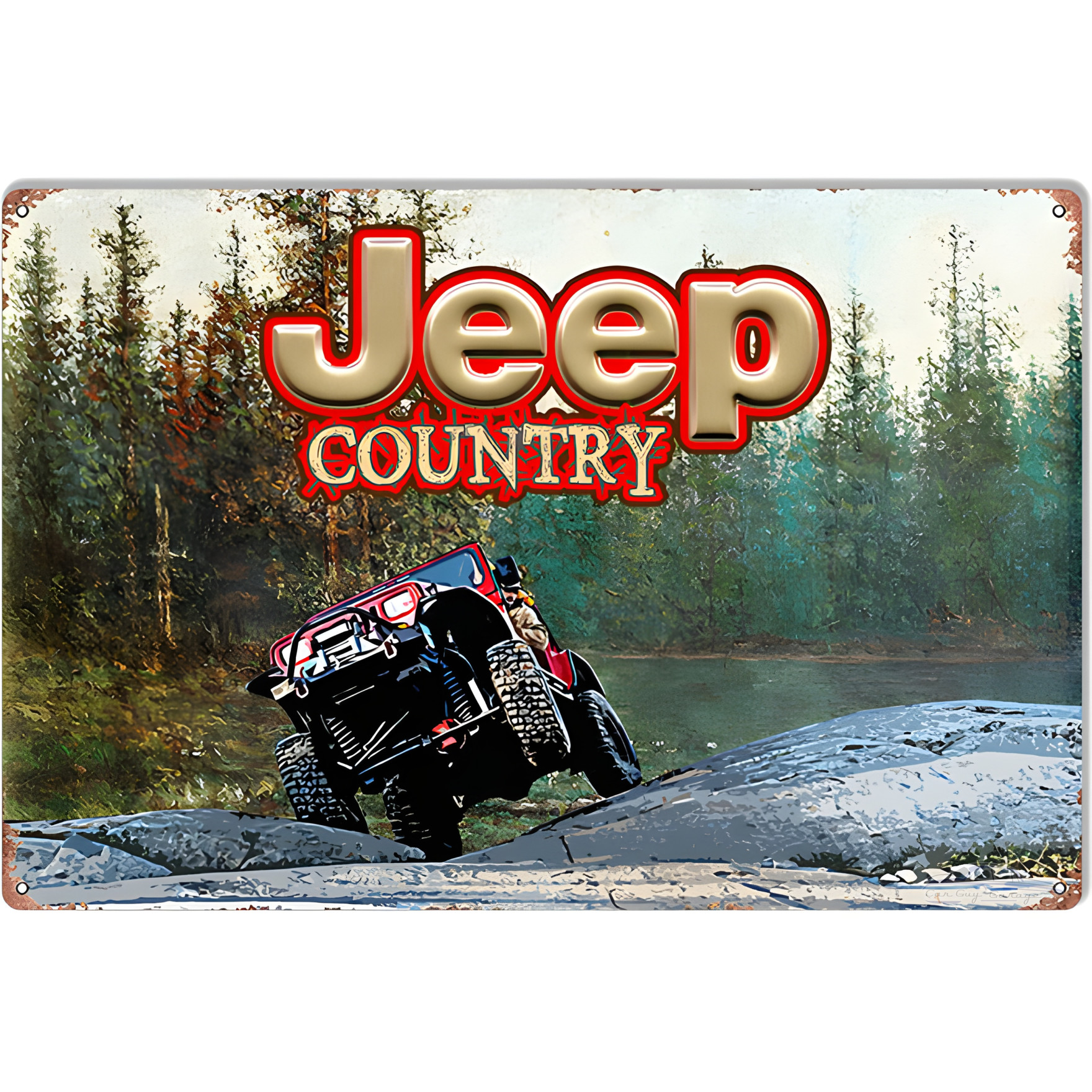 4 Wheeling Jeep Country Metal Sign - 12" x 18"