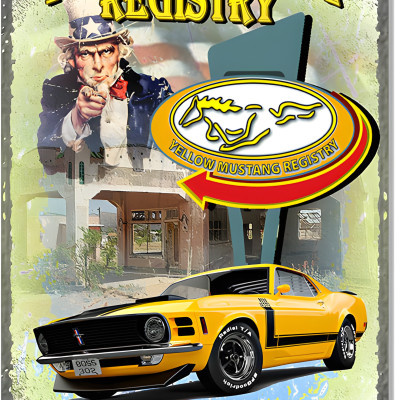Yellow Mustang Registry Uncle Sam Metal Sign - 12" x 18"