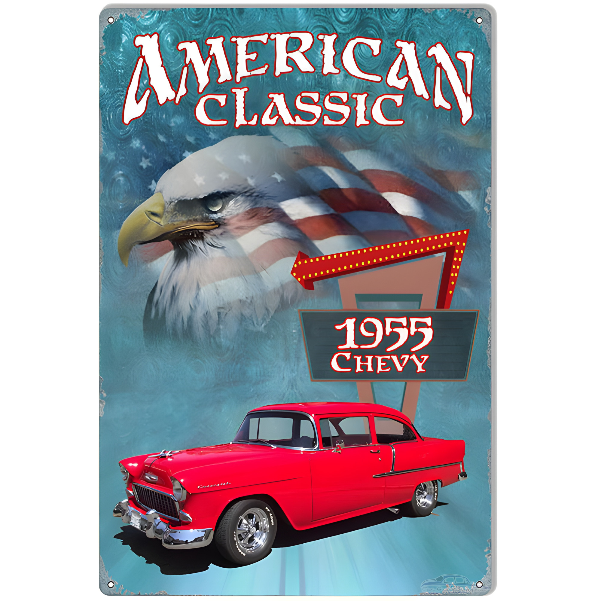 1955 Red Chevy Metal Sign - 12" x 18"