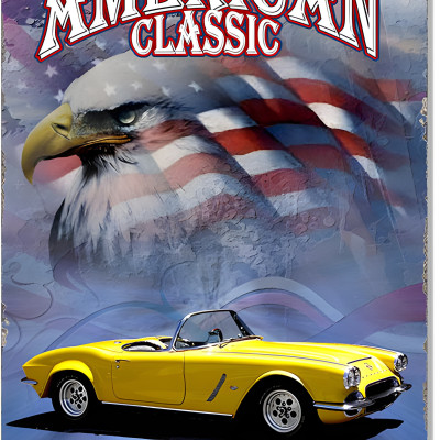 Yellow Convertible Corvette Metal Sign - 12" x 18"