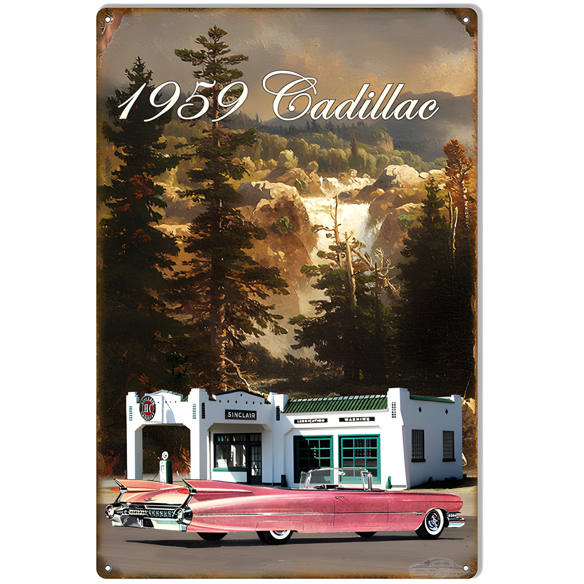 1959 Pink Cadillac Metal Sign - 12" x 18"