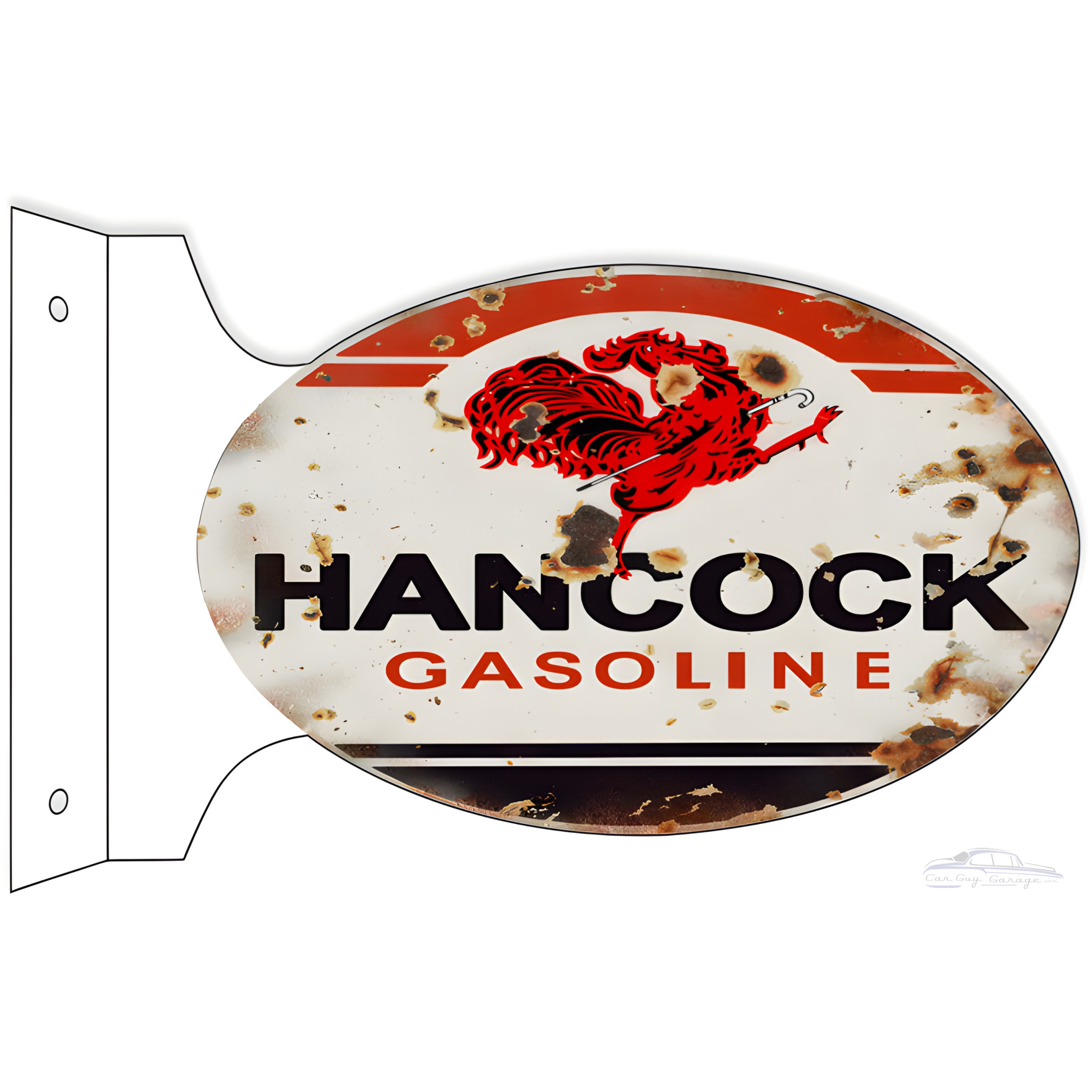 Hancock Gasoline Reproduction Double Sided Flange Metal Sign - 12" x 18"