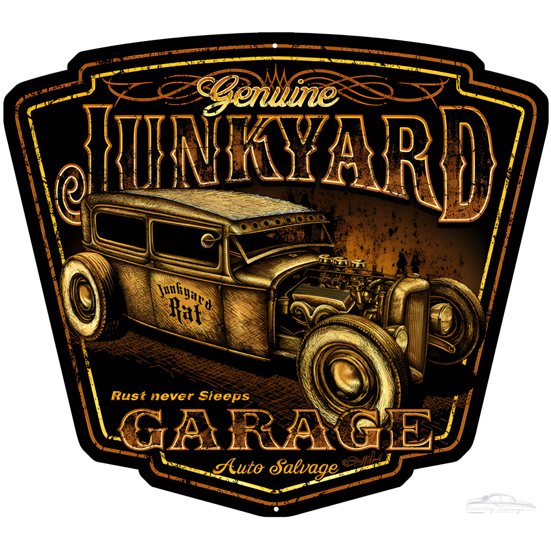 Genuine Junkyard Rat Rust Never Sleeps Metal Sign - 15" x 13"