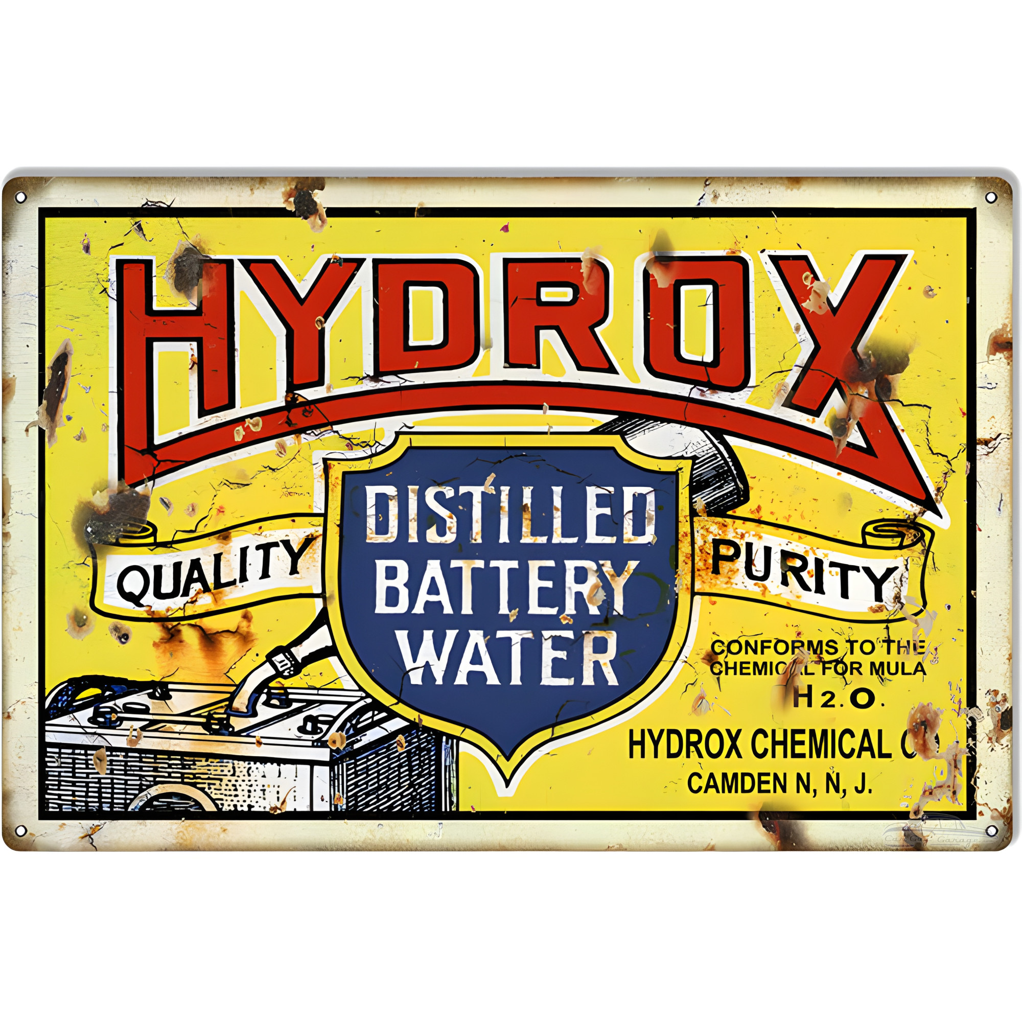 Hydrox Battery Water Reproduction Motor Oil Metal Sign - 12" x 18"