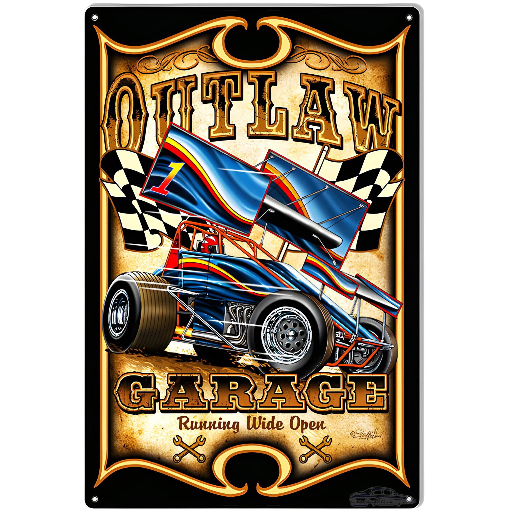 Motor Speedway Car Outlaw Garage Shop Man Cave Vintage Looking Metal ...