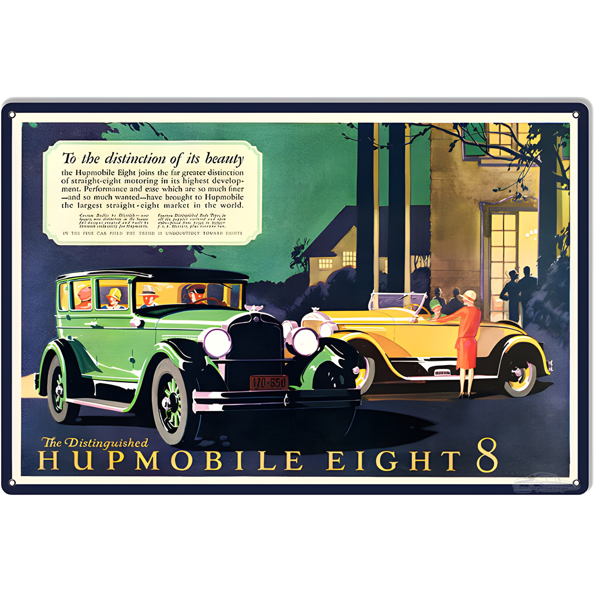 Hupmobile Eight Car Reproduction Garage Shop Metal Sign - 12" x 18"