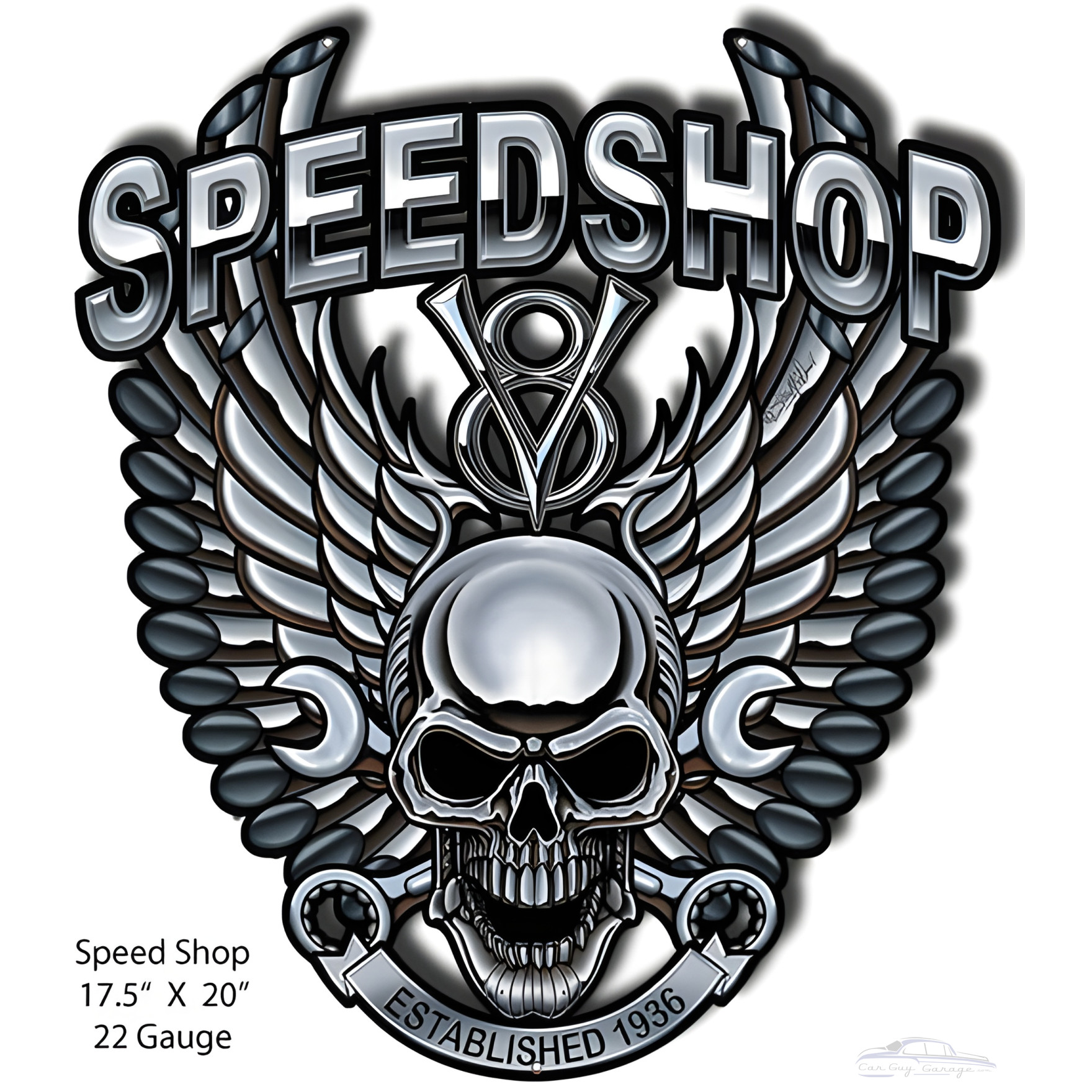 Speedshop Skull Cut Out Garage Art Metal Sign - 17.5" x 20"