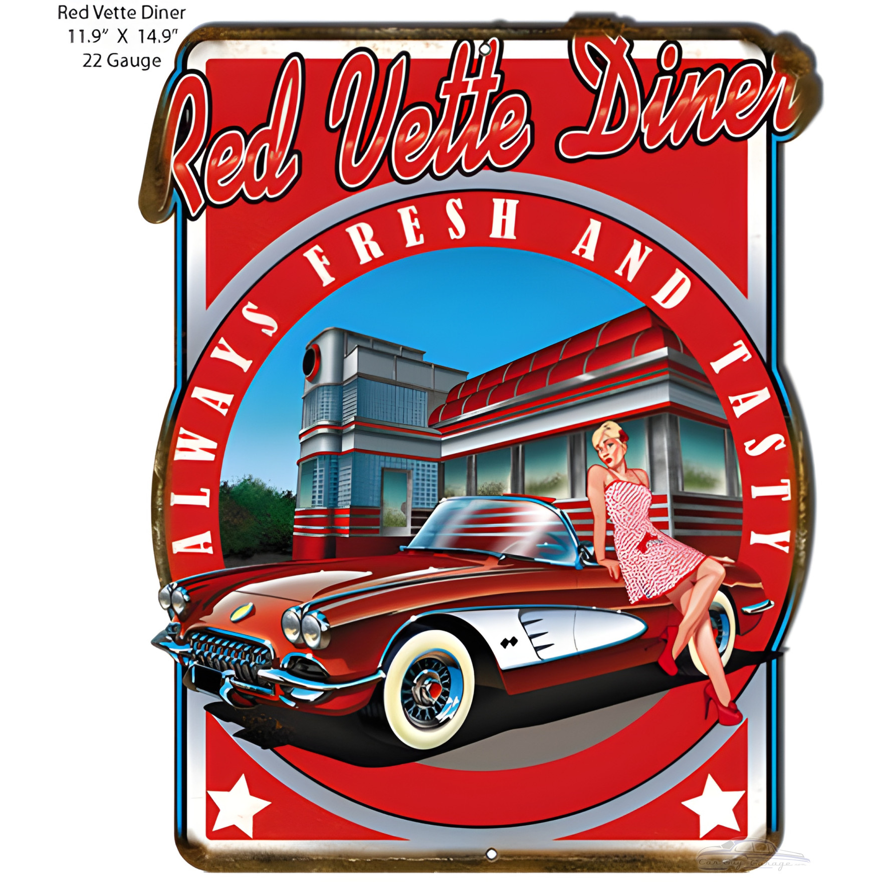 Corvette Red Vette Diner Metal Sign - 11.9" x 14.9"