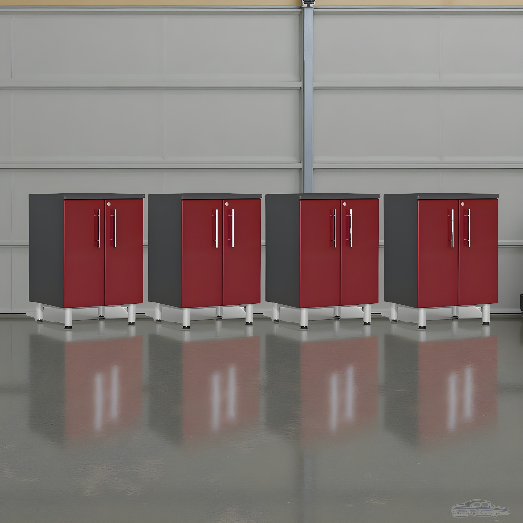 Red Modular Locking 4-Piece Base Garage Cabinet Set
