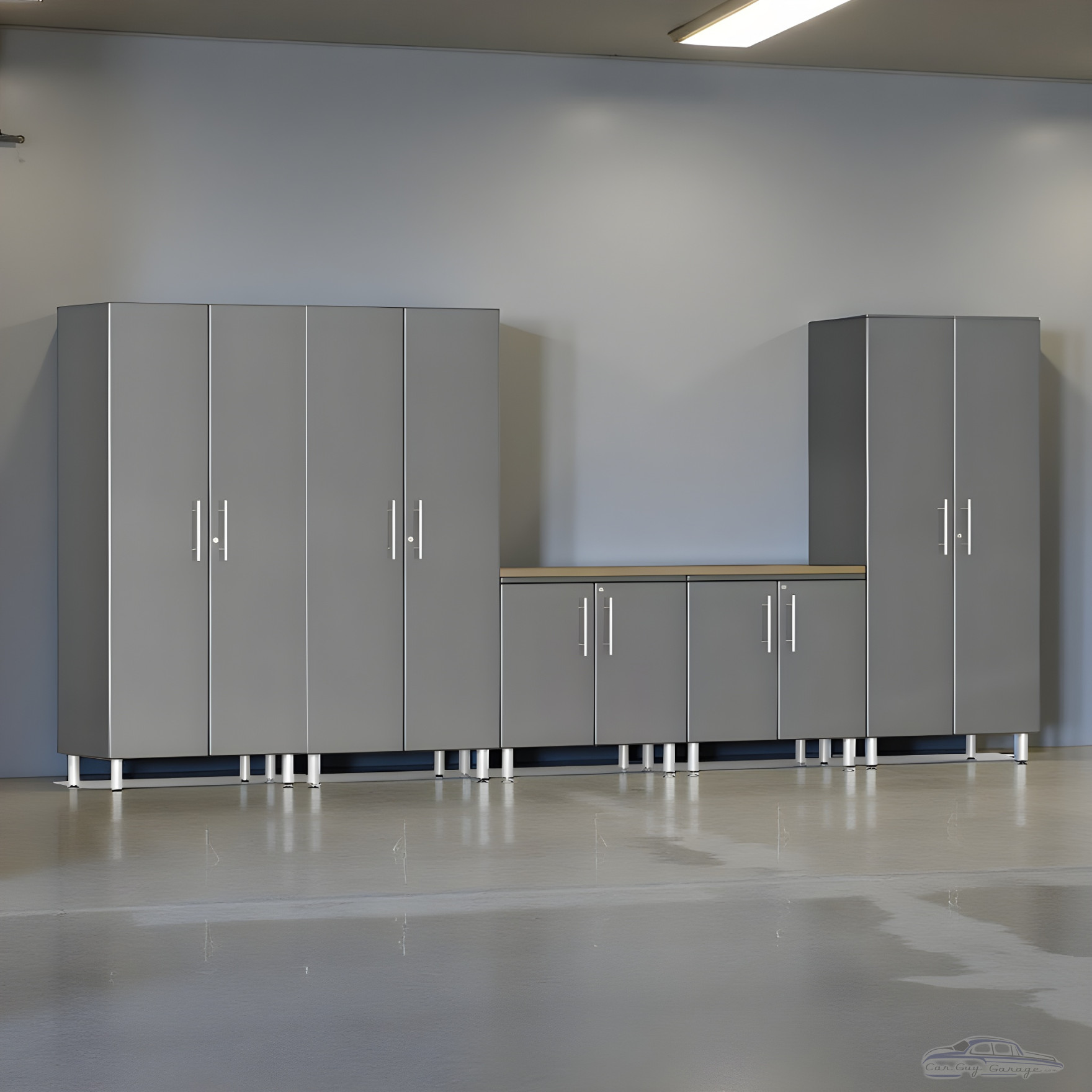 Grey Modular 6-Piece Garage Cabinet Set with Tall Cabinets & Workbench