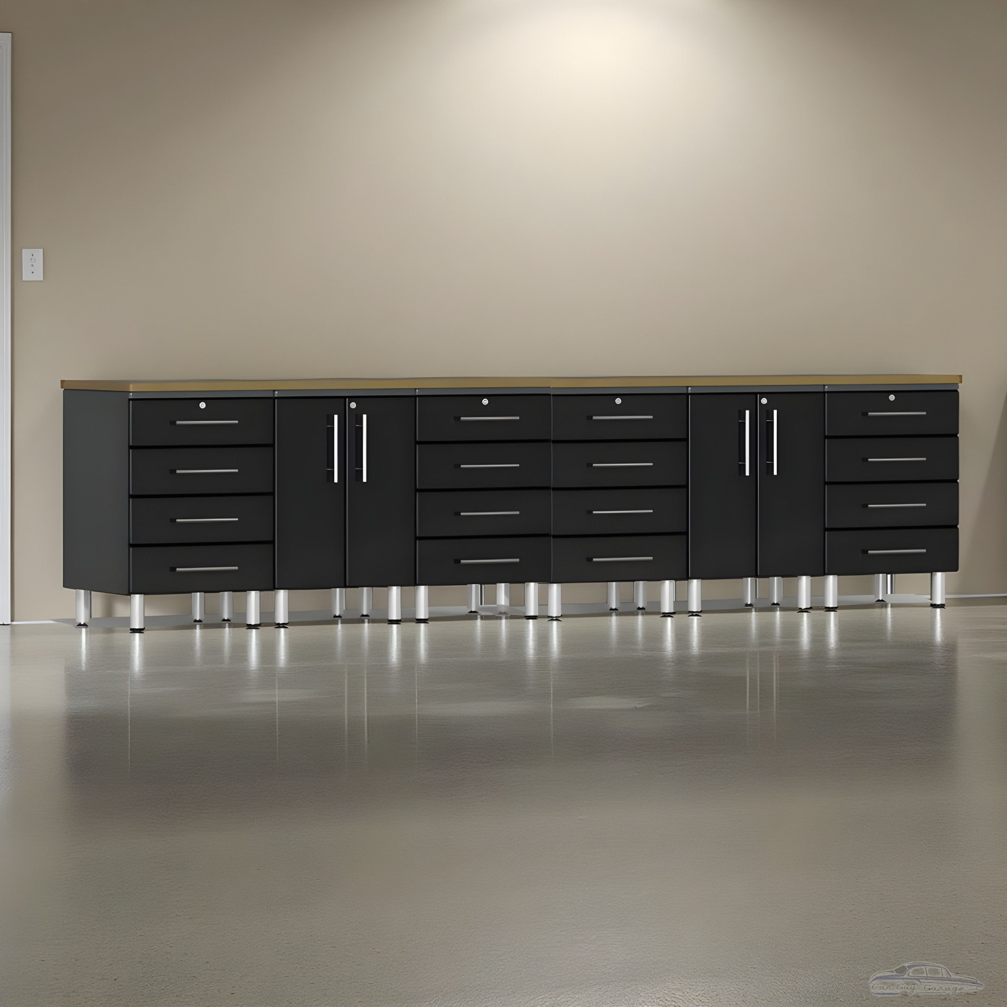 Black Modular 8-Piece Garage Workbench Cabinet Set (Bamboo Top)
