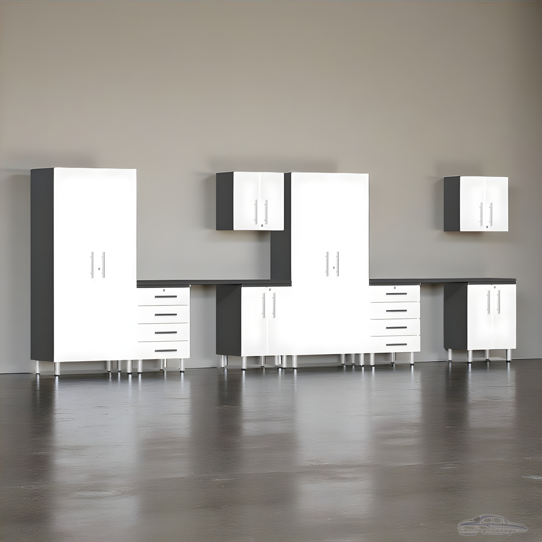 White Modular 10-Piece Garage Cabinet Set with Dual Workstations