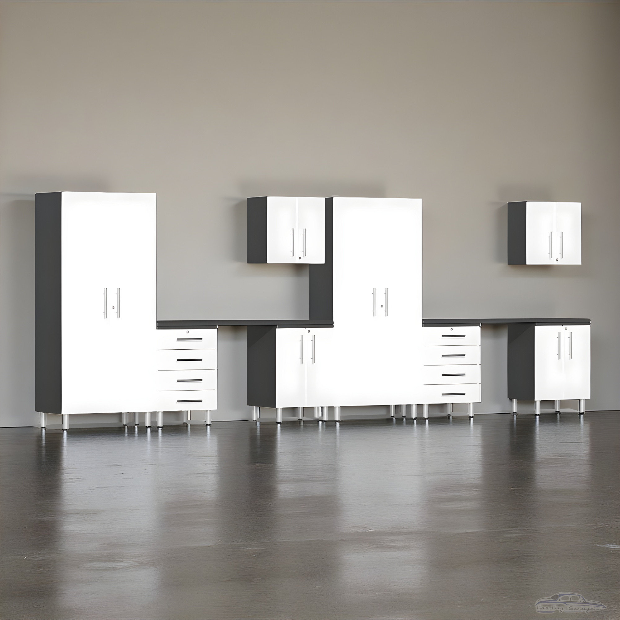 White Modular 10-Piece Garage Cabinet Set with Dual Workstations
