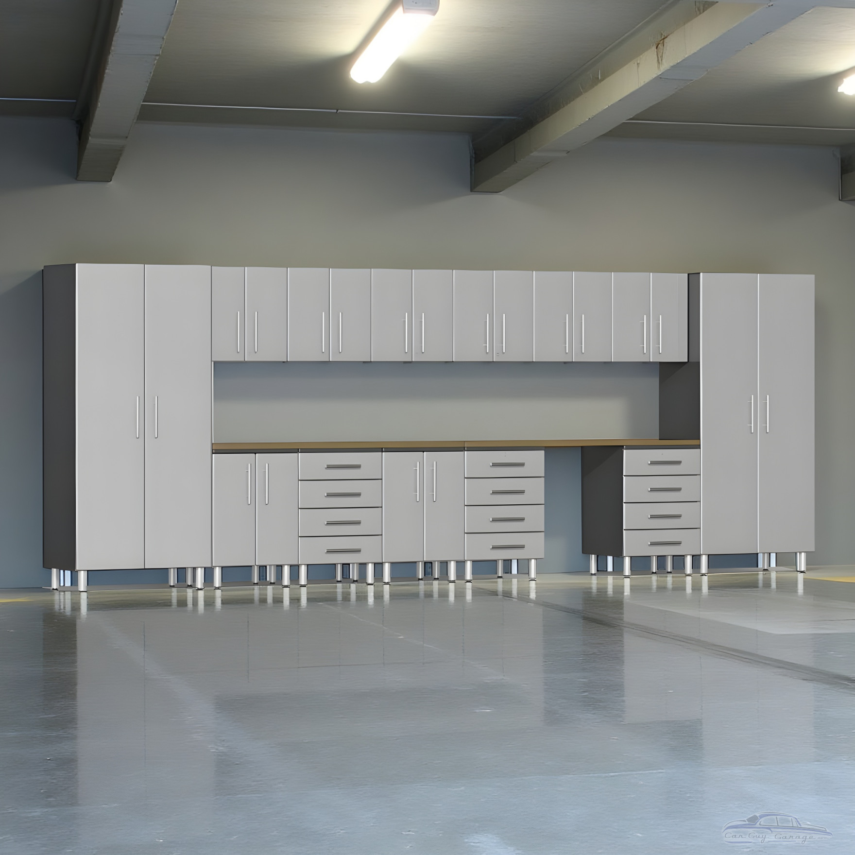 Silver Modular 15-Piece Garage Cabinet Workstation Set