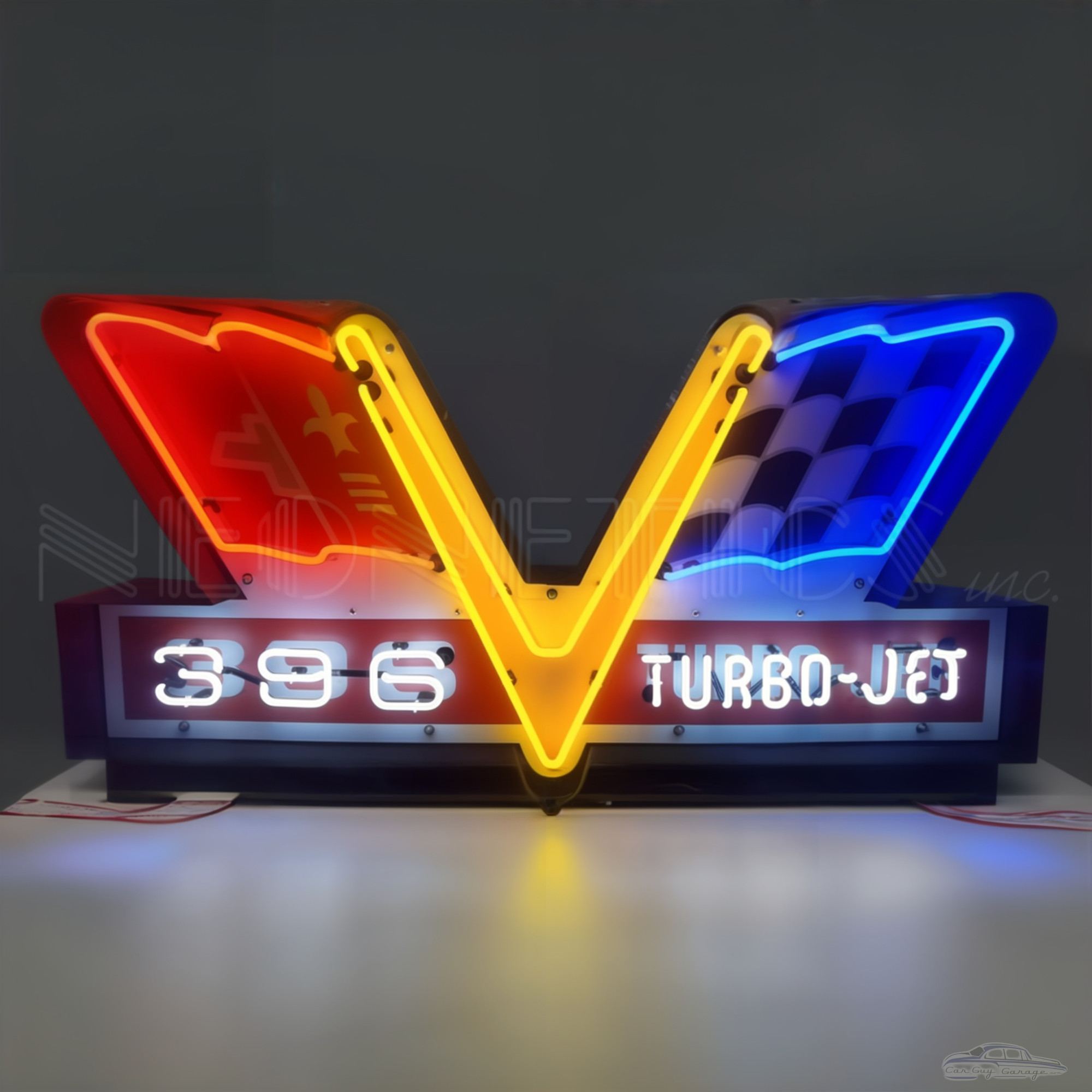 Chevy 396 Turbo-Jet V-Flag Neon Sign - 48" x 24"