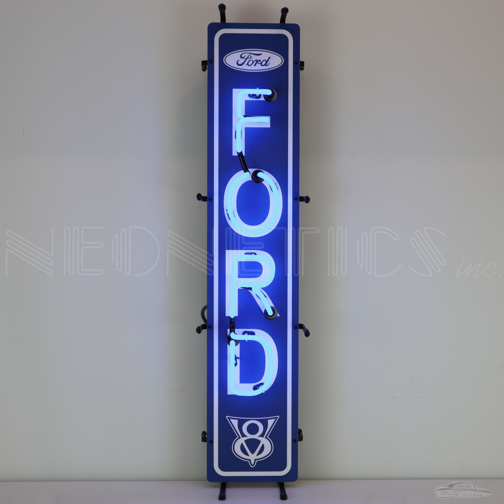 Ford Blue Oval V8 Vertical Neon Sign - 9" x 34"