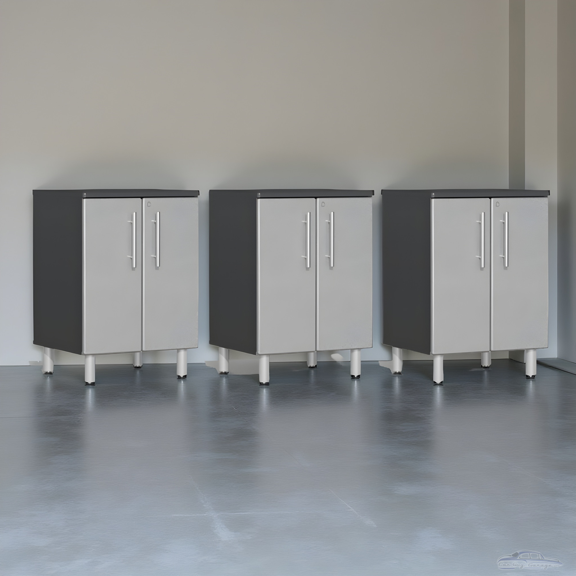 Silver Modular 3-Piece 2-Door Base Garage Cabinets, Locking, 24x21x35