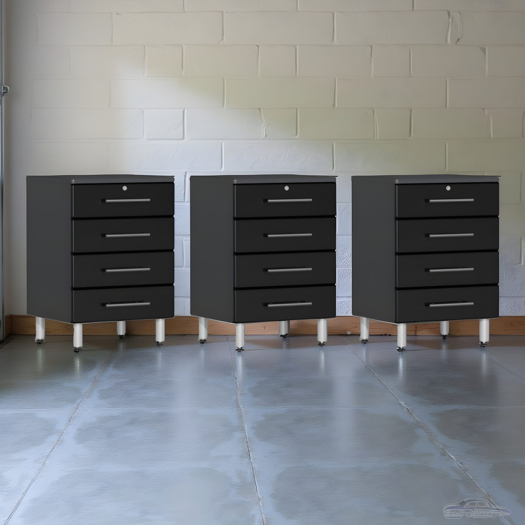 Black Modular 4-Drawer Garage Base Cabinets, Set of 3