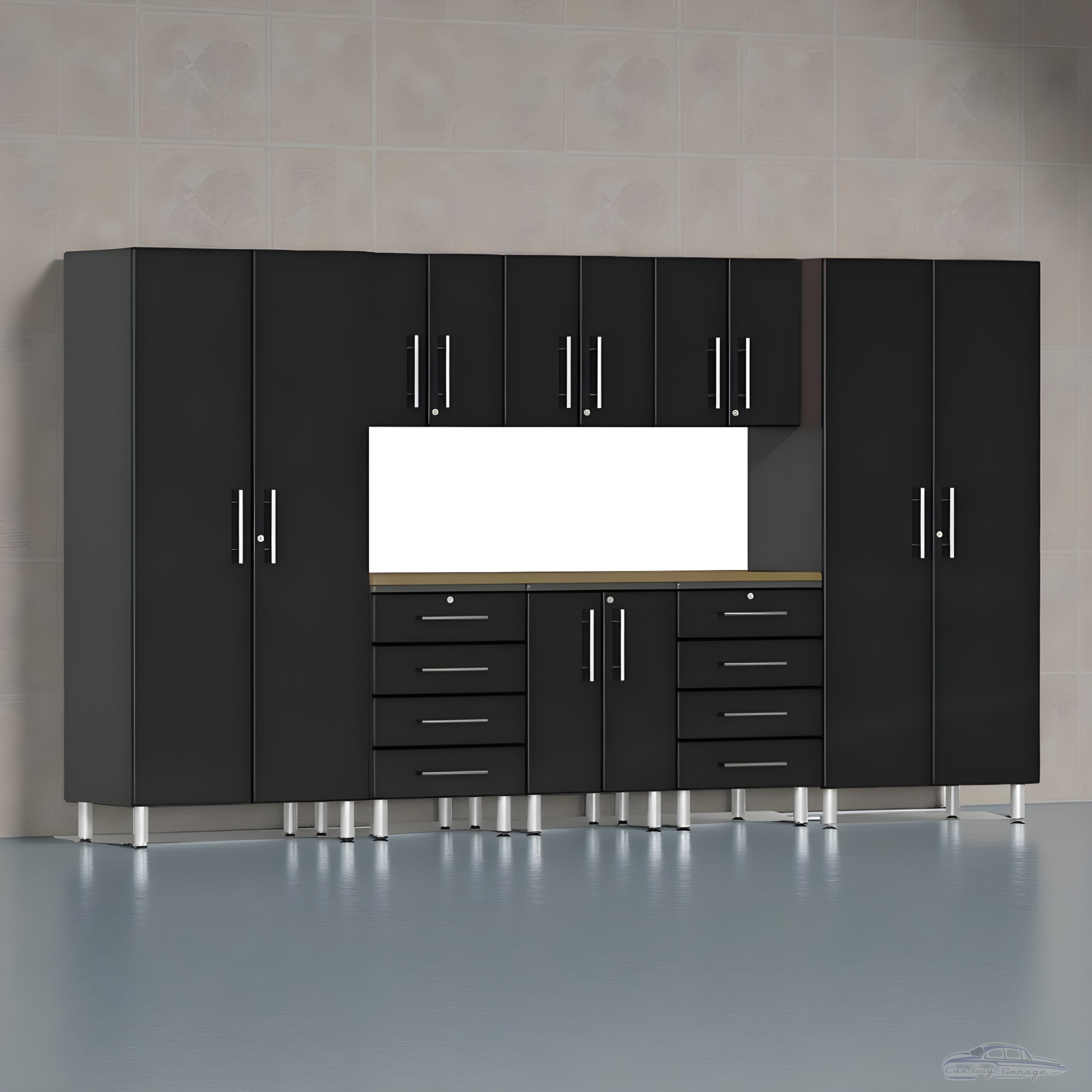 Black Modular 9-Piece Garage Cabinet System with Workbench