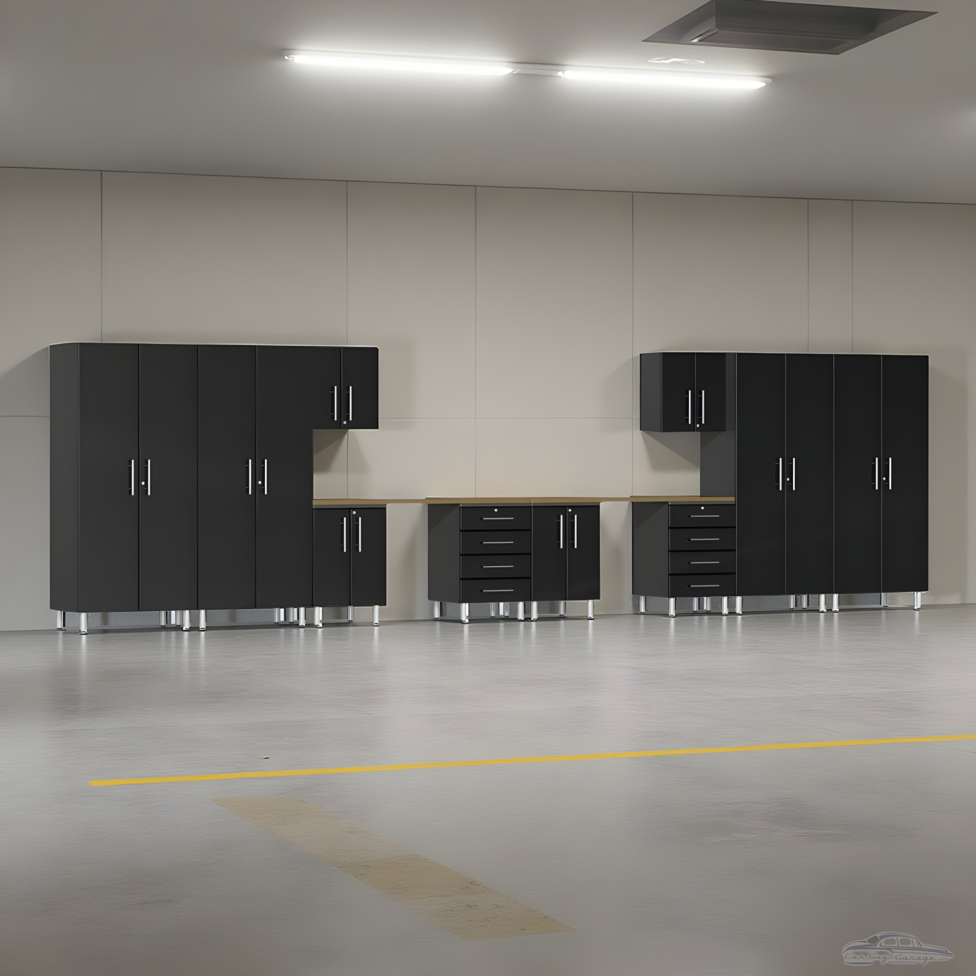 Black Modular Dual Workbench 12-Piece Garage Cabinet Set