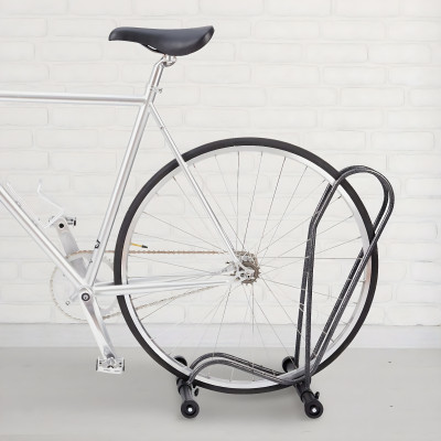 Rolling Push-In Single Bike Floor Stand with Casters (No-Lift)