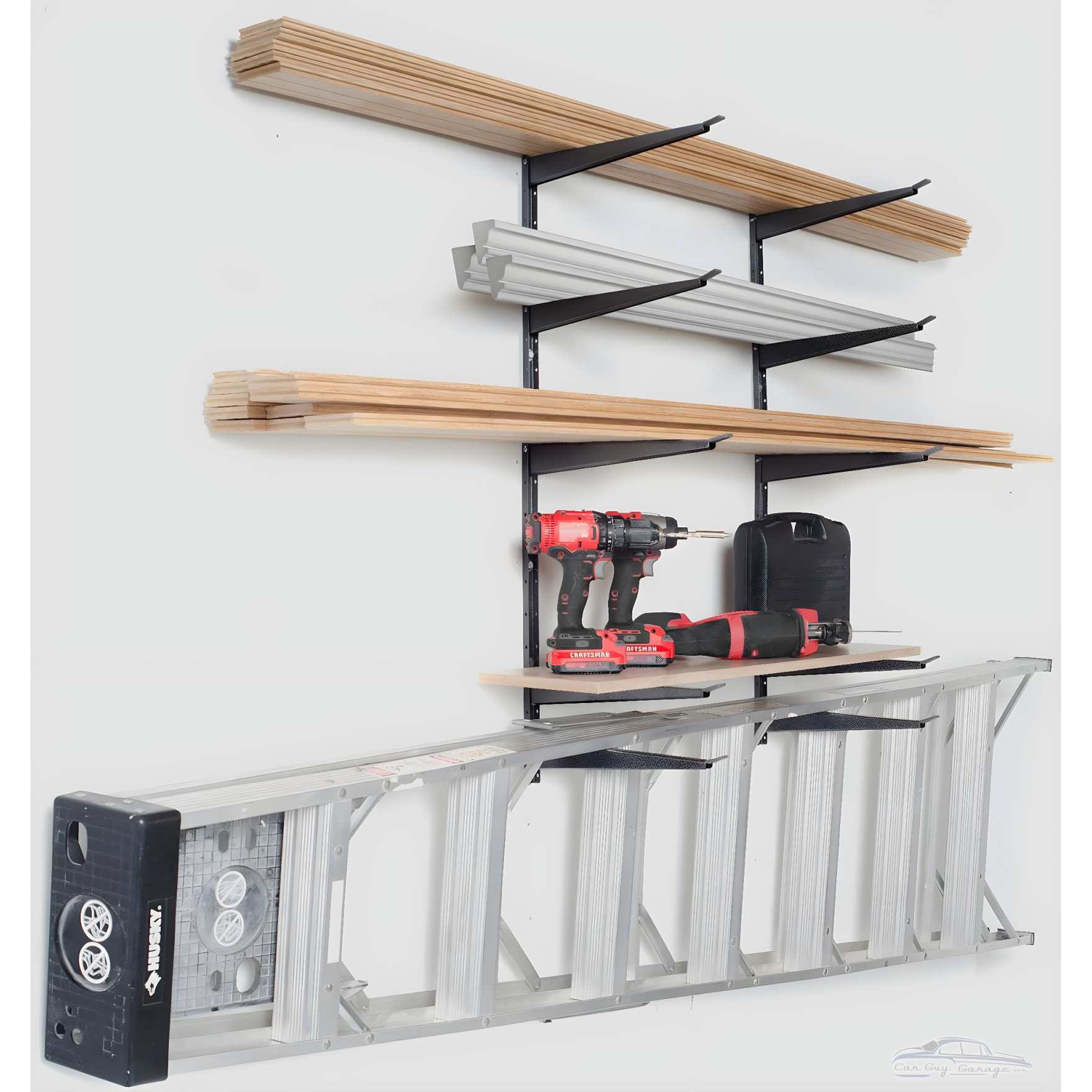 Heavy-Duty Wall-Mount Cantilever Lumber & Ladder Rack, 5-Tier