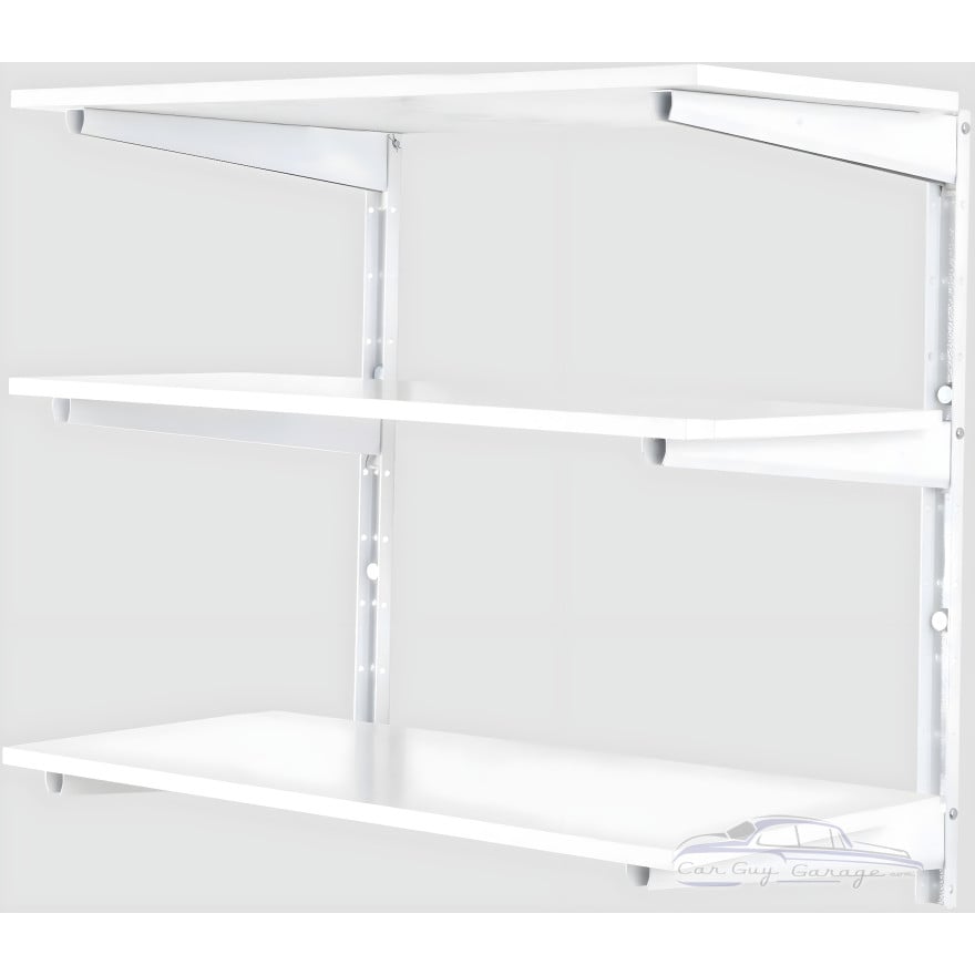 White 3-Tier Adjustable Wall Shelf Bracket System, Heavy-Duty Steel