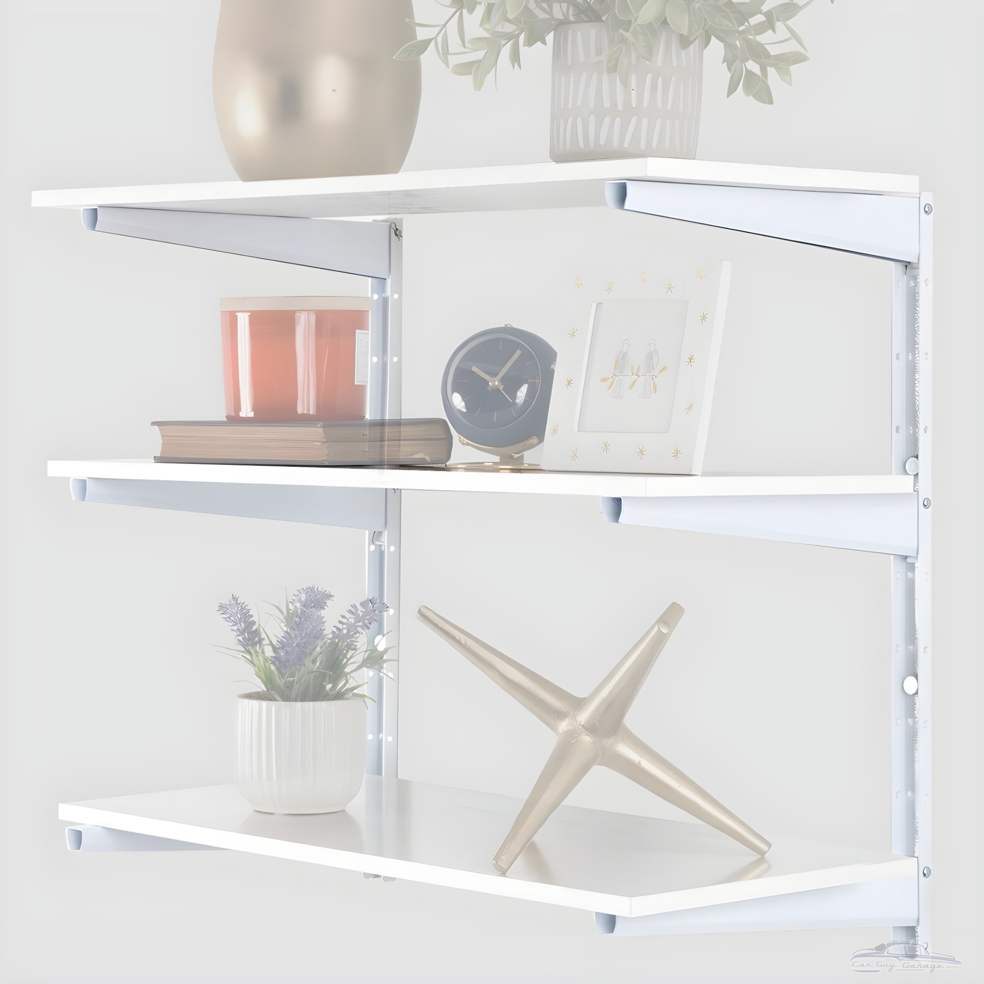 White 3-Tier Adjustable Wall Shelf Bracket System, Heavy-Duty Steel