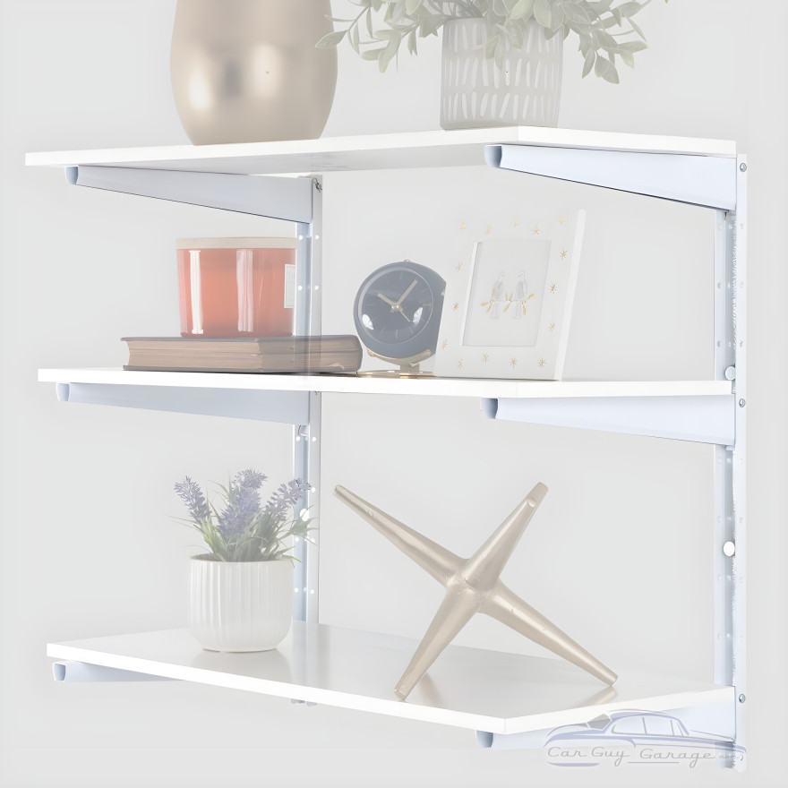White 3-Tier Adjustable Wall Shelf Bracket System, Heavy-Duty Steel