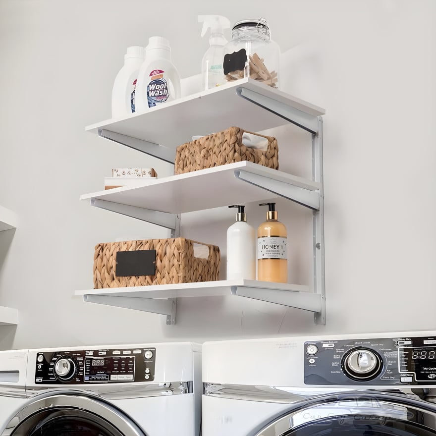 White 3-Tier Adjustable Wall Shelf Bracket System, Heavy-Duty Steel