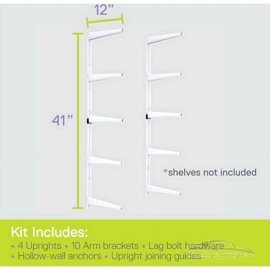 Heavy-Duty Black 5-Tier Adjustable Wall-Mount Shelving Brackets