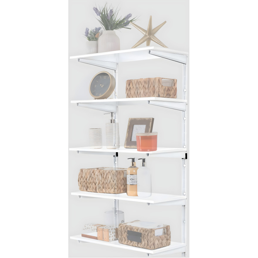 White 5-Tier Adjustable Wall Track Garage Shelf Brackets