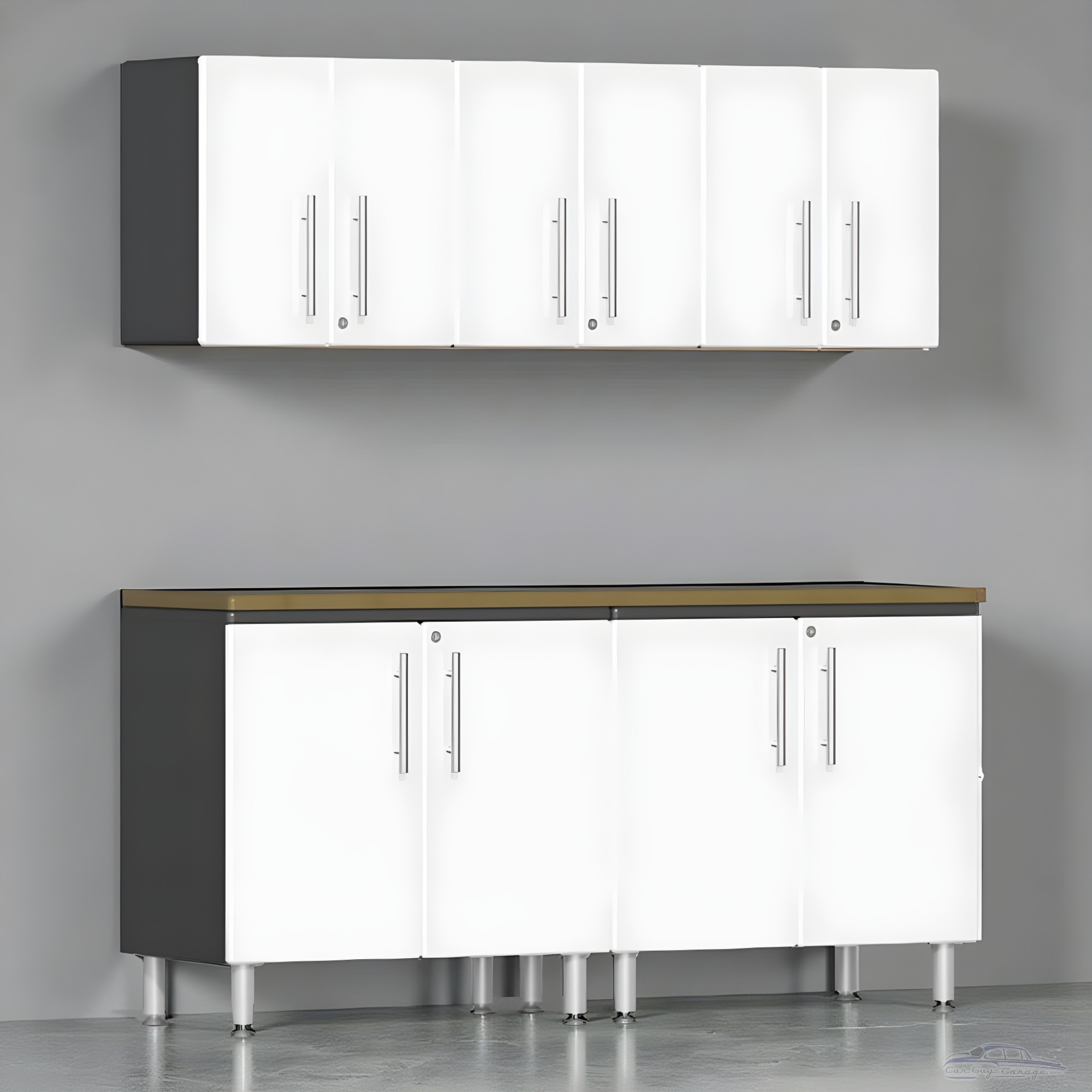 White Modular 6-Piece Garage Workstation, 71 in Bamboo Top Lockable