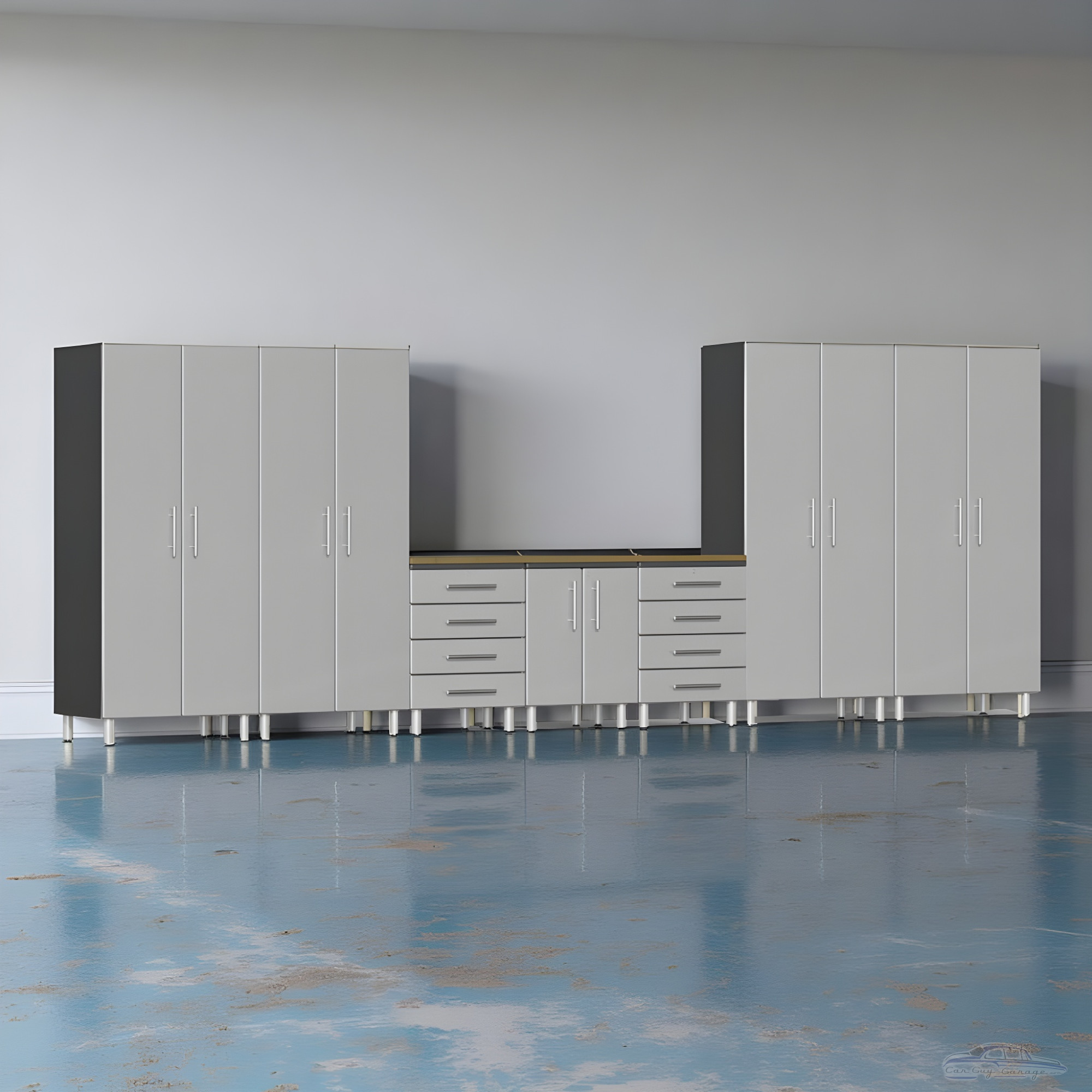 Silver Modular 8-Piece Locking Garage Cabinet Set with Workbench
