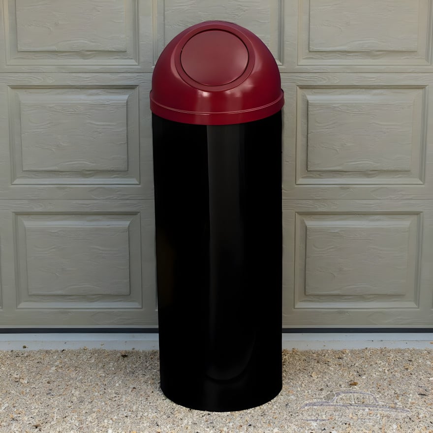Dark Red and Black Steel Dome Push Door Trash Can with Liner