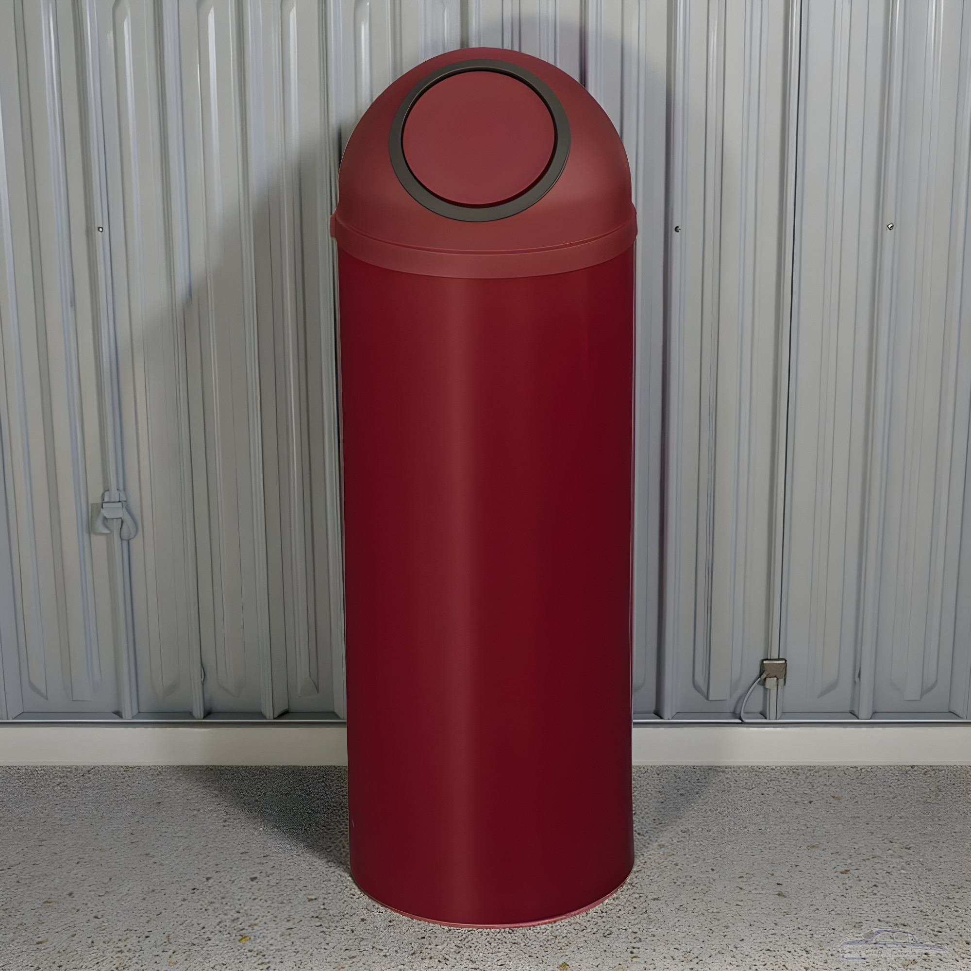 Dark Red Dome-Top Powder-Coated Steel Trash Can with Self-Closing Push Door