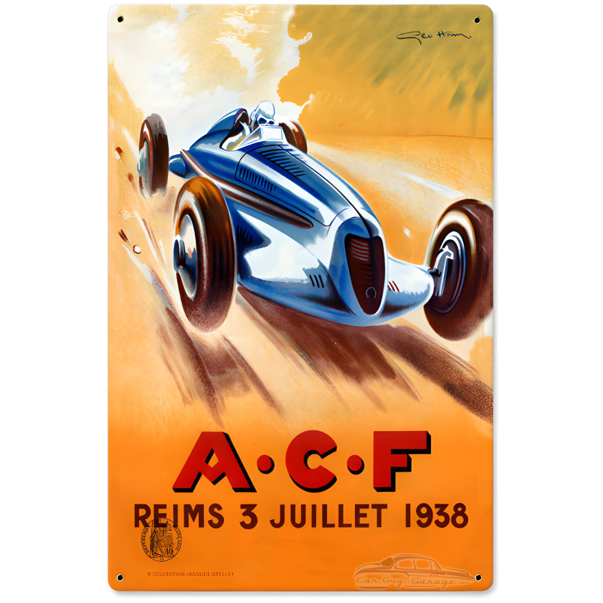 Vintage ACF Reims Metal Sign - 12" x 18" - Made in USA