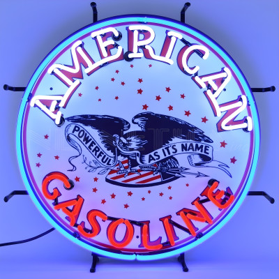 American Gasoline Neon Sign - Vintage Style, 24" Round, Indoor Use