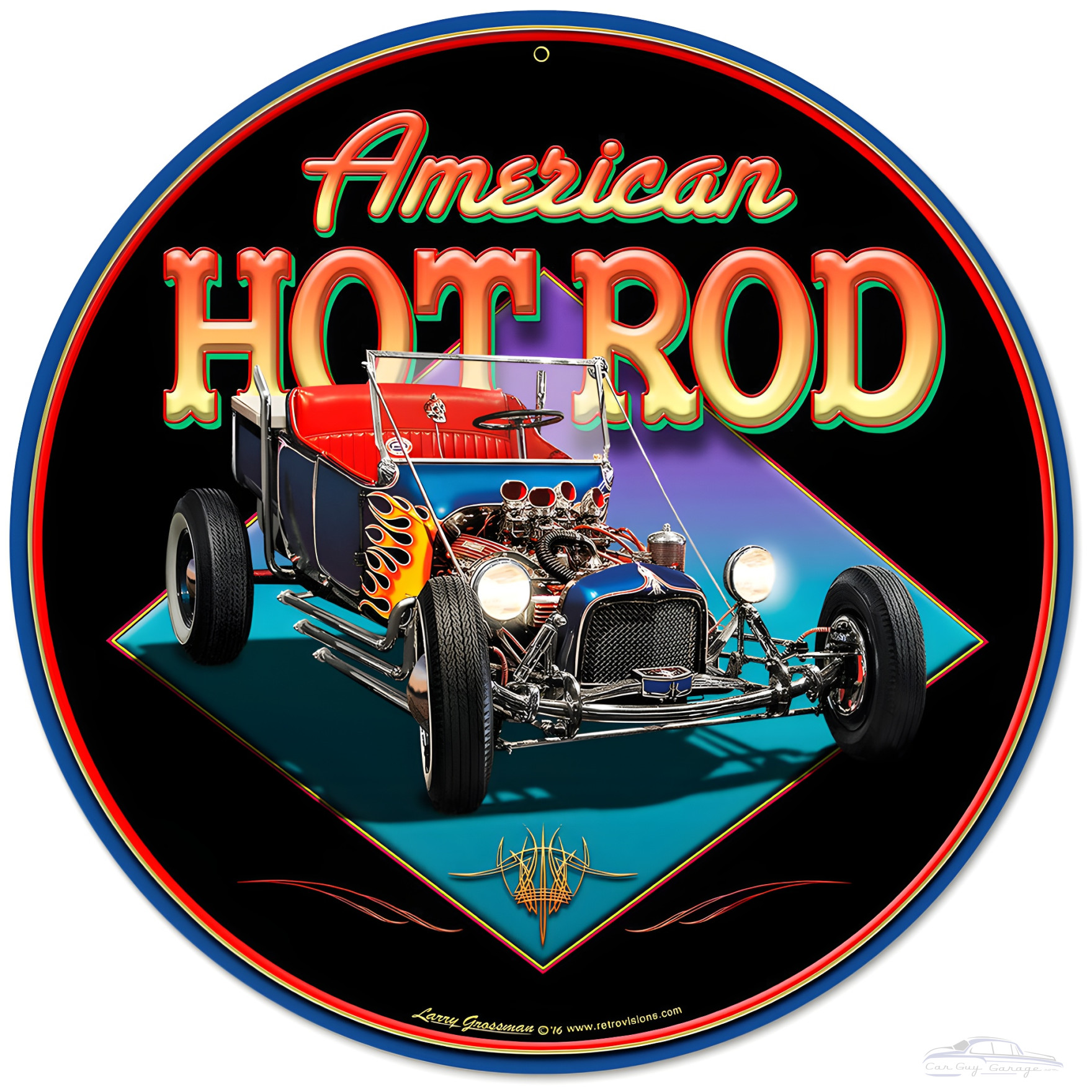American Hot Rod Metal Sign - 14" Round, Handmade in USA