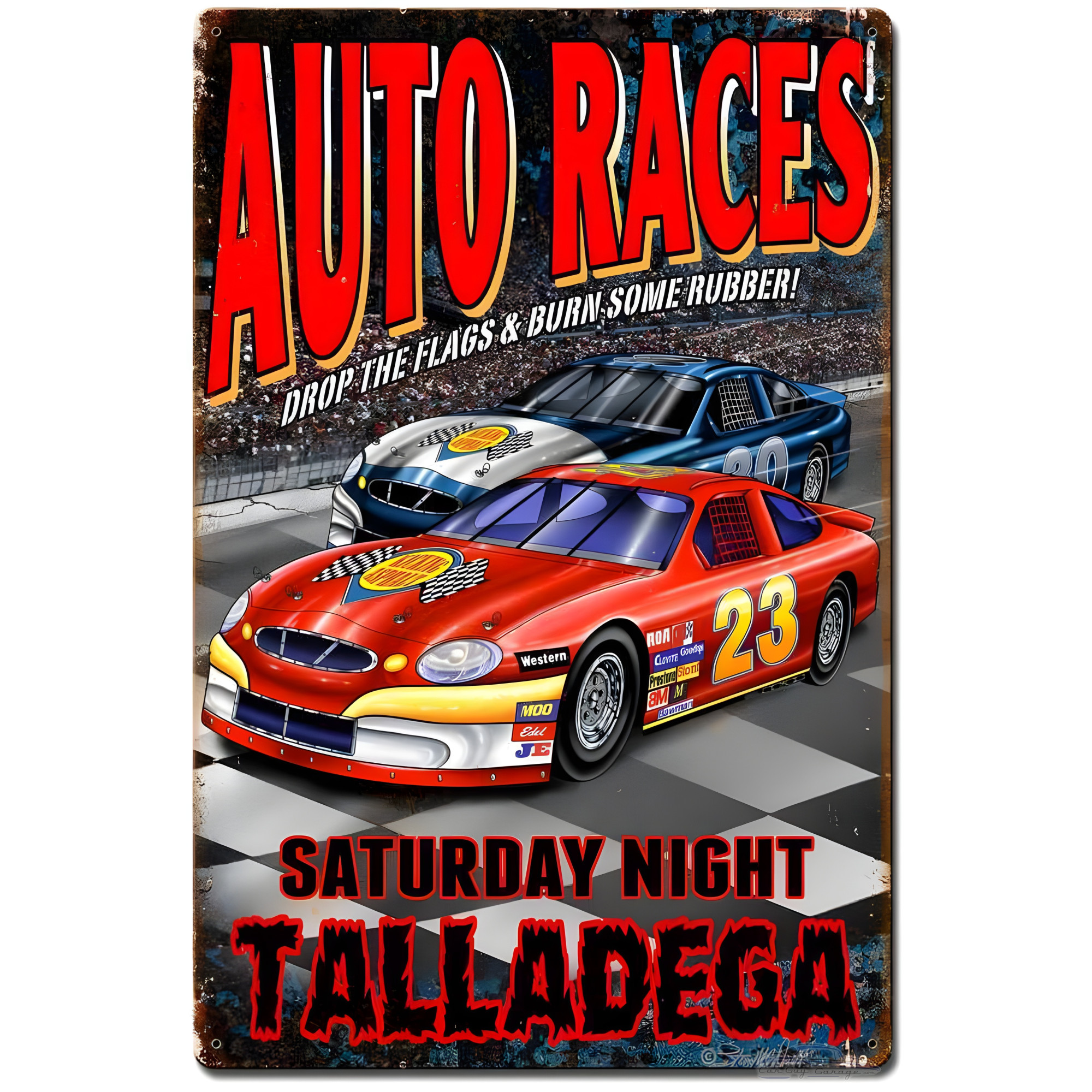 Auto Races Metal Sign - Durable 24"x16" Garage Decor