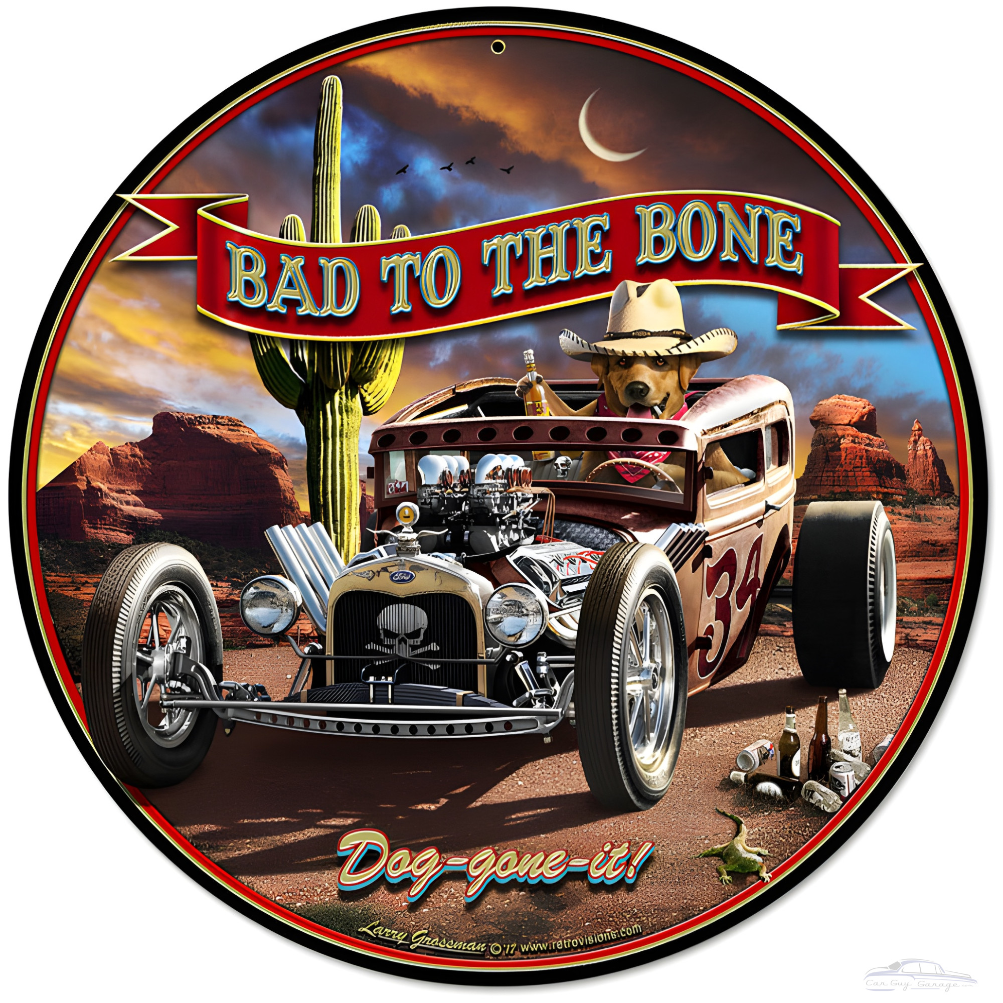 Bad to the Bone Rat Rod Metal Sign - 14" Round, USA Made