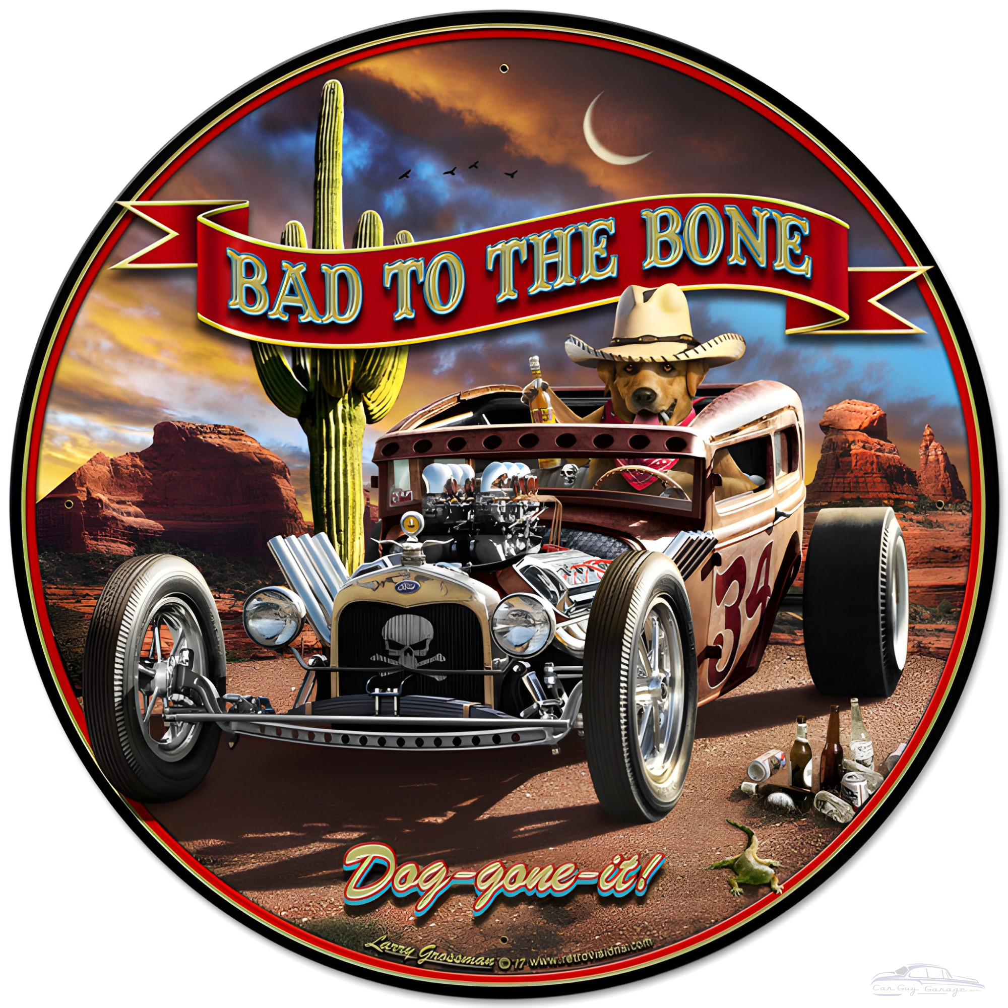 Bad to the Bone Rat Rod Metal Sign - 28" Round, USA Made