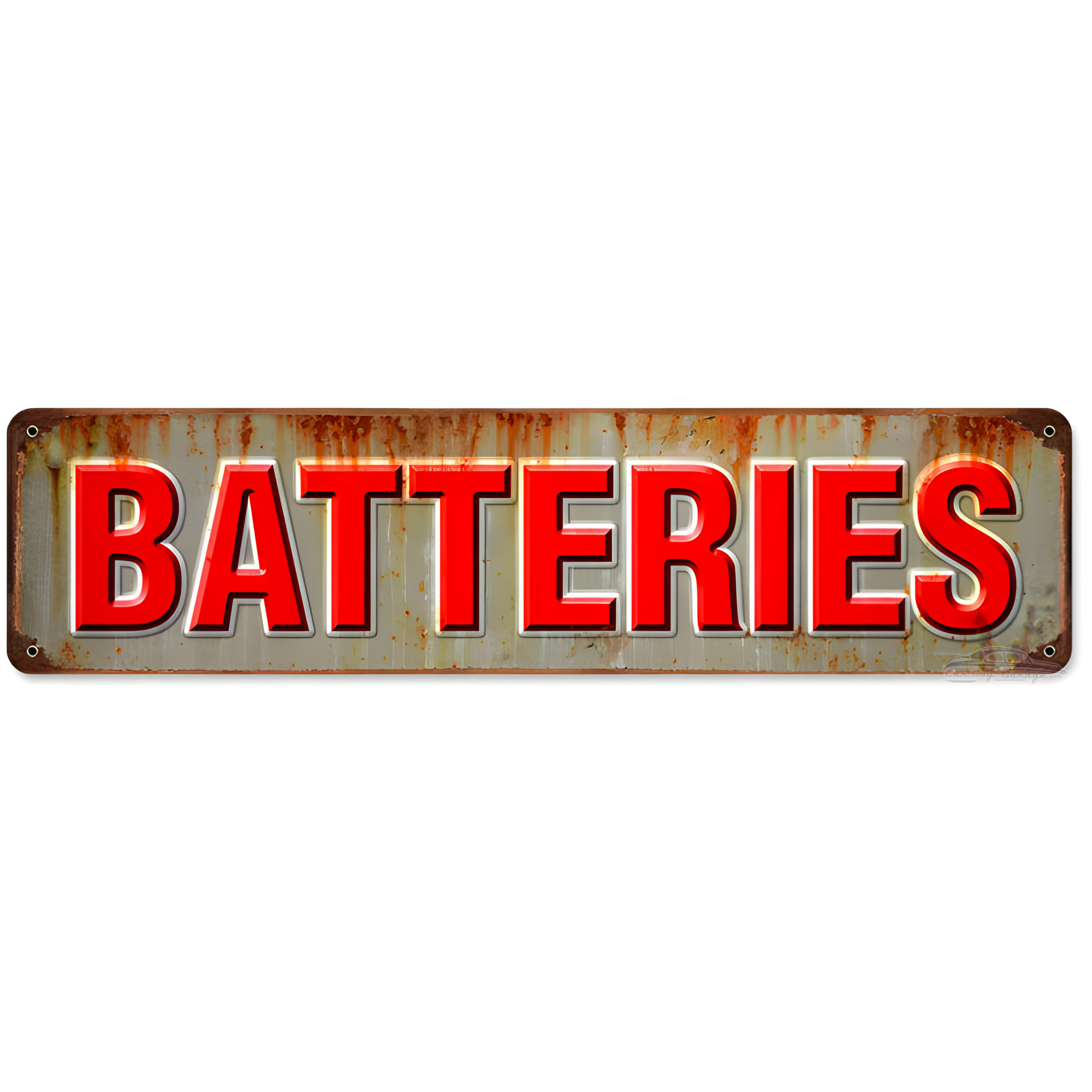 Vintage Batteries Metal Sign - Durable 20" x 5" USA Made