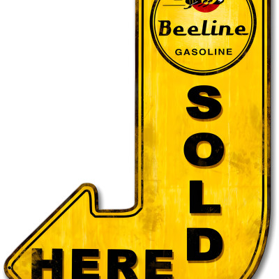 Vintage Beeline Gasoline Arrow Metal Sign - 15"x24" USA Made