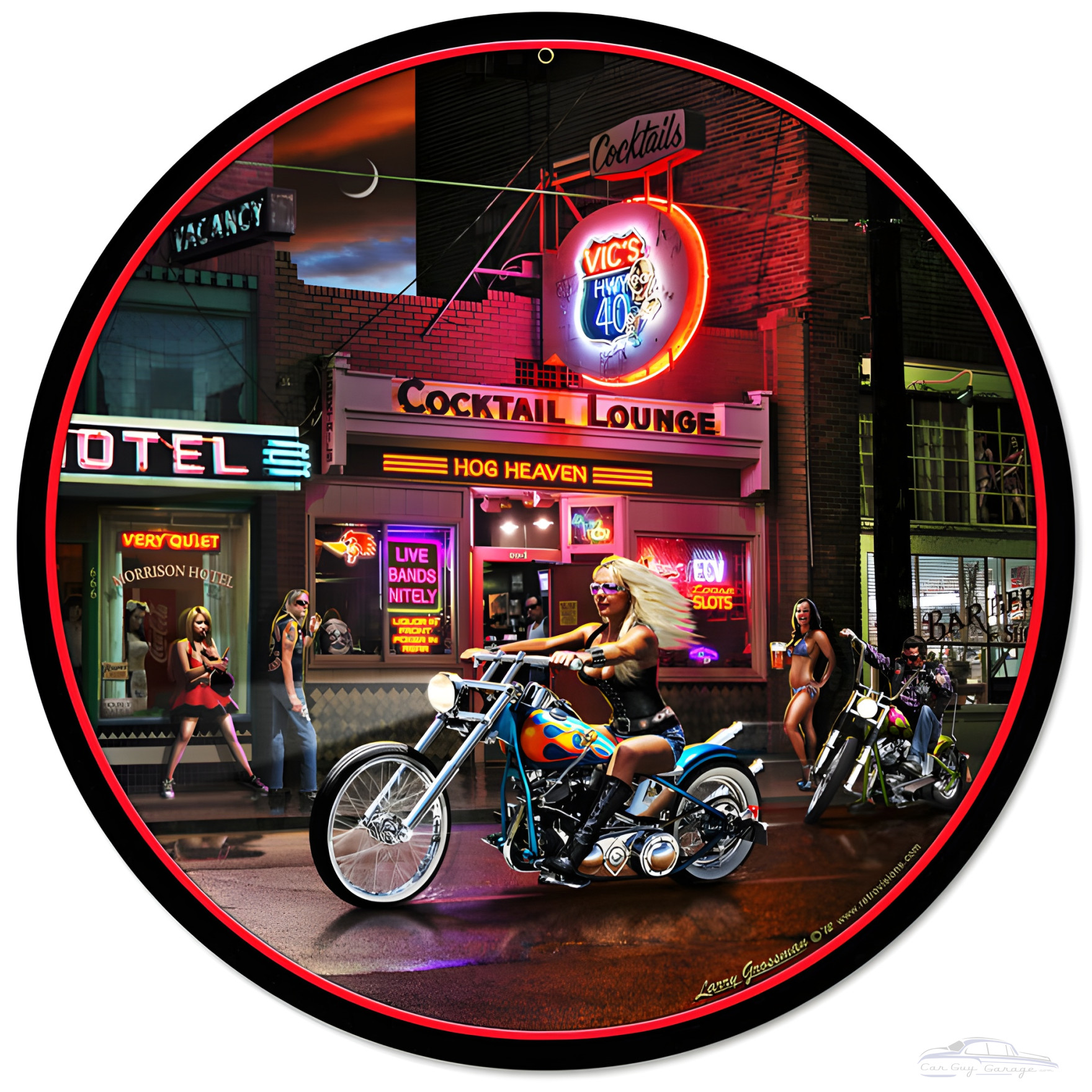 Biker Bar Metal Sign - 14" Round, Durable American Steel